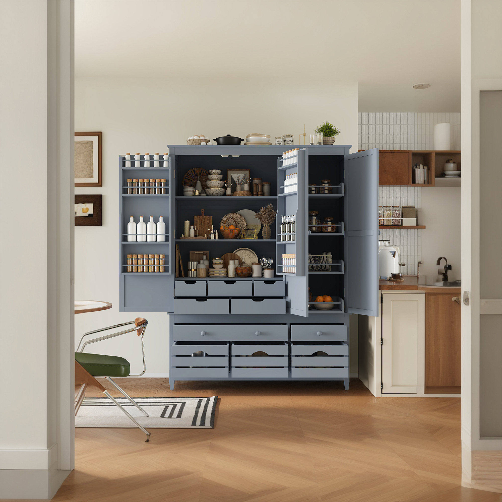 Red Barrel Studio® Freestanding Wooden Kitchen Storage Cabinet With 10 ...