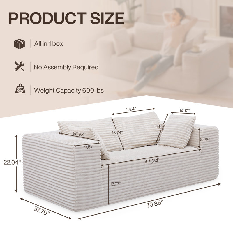 Mercer41 70-Inch Love Seat Sofa, Modern Soft Sofa With 2 Pillows | Wayfair