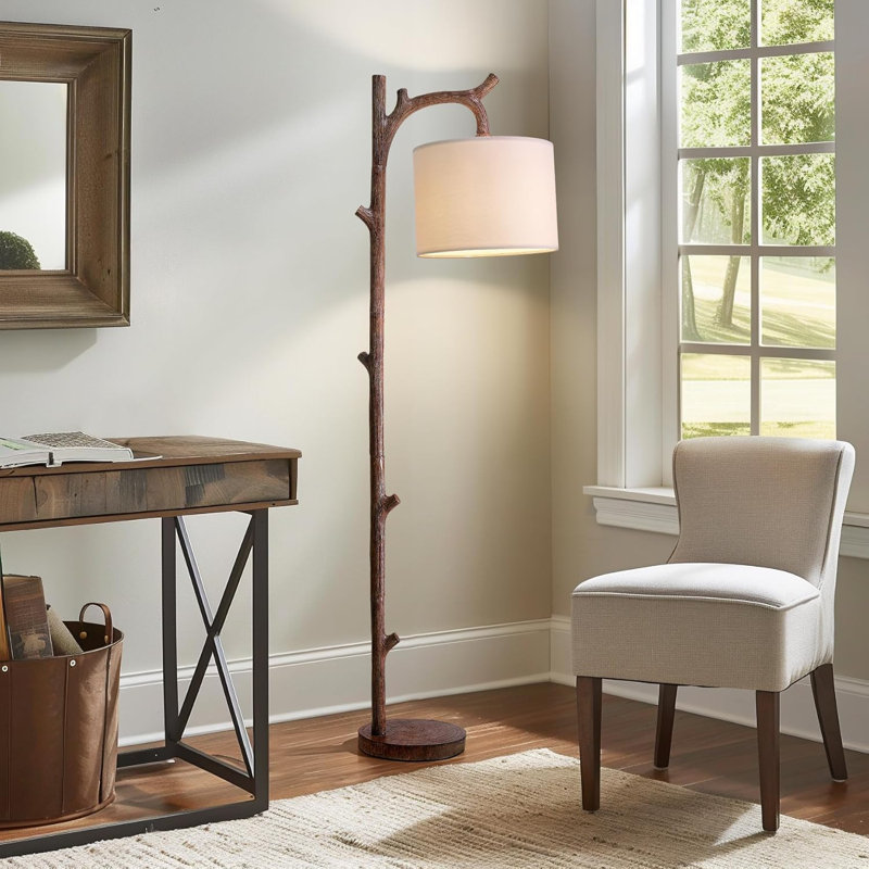 Millwood Pines Rustic Farmhouse Tree Trunk Floor Lamp for Bedroom ...