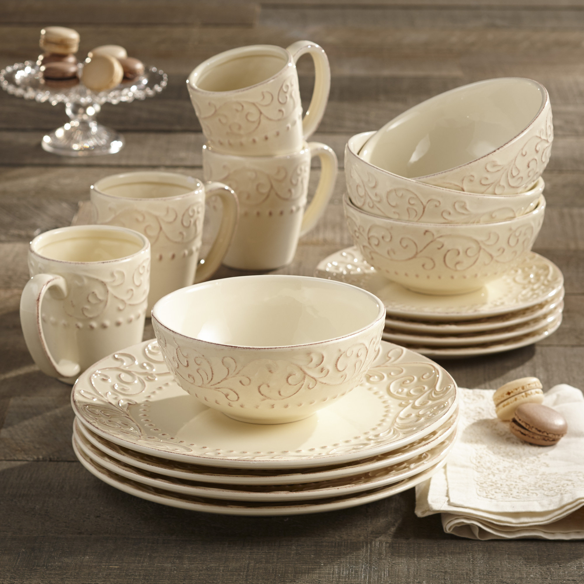 Birch Lane™ Bianca Scroll 16 Piece Dinnerware Set, Service for 4 ...