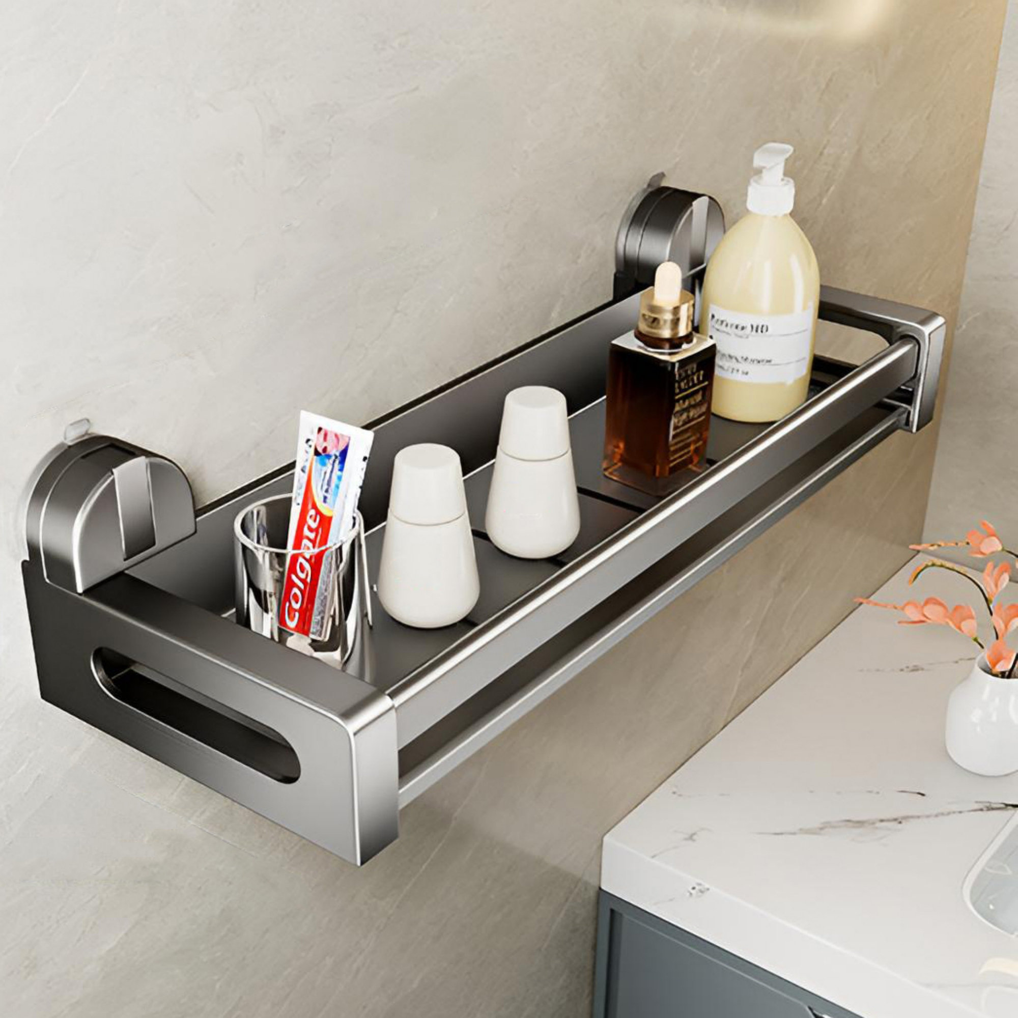 Rebrilliant Non Perforated Bathroom Storage Rack, Wall Mounted Bathroom ...