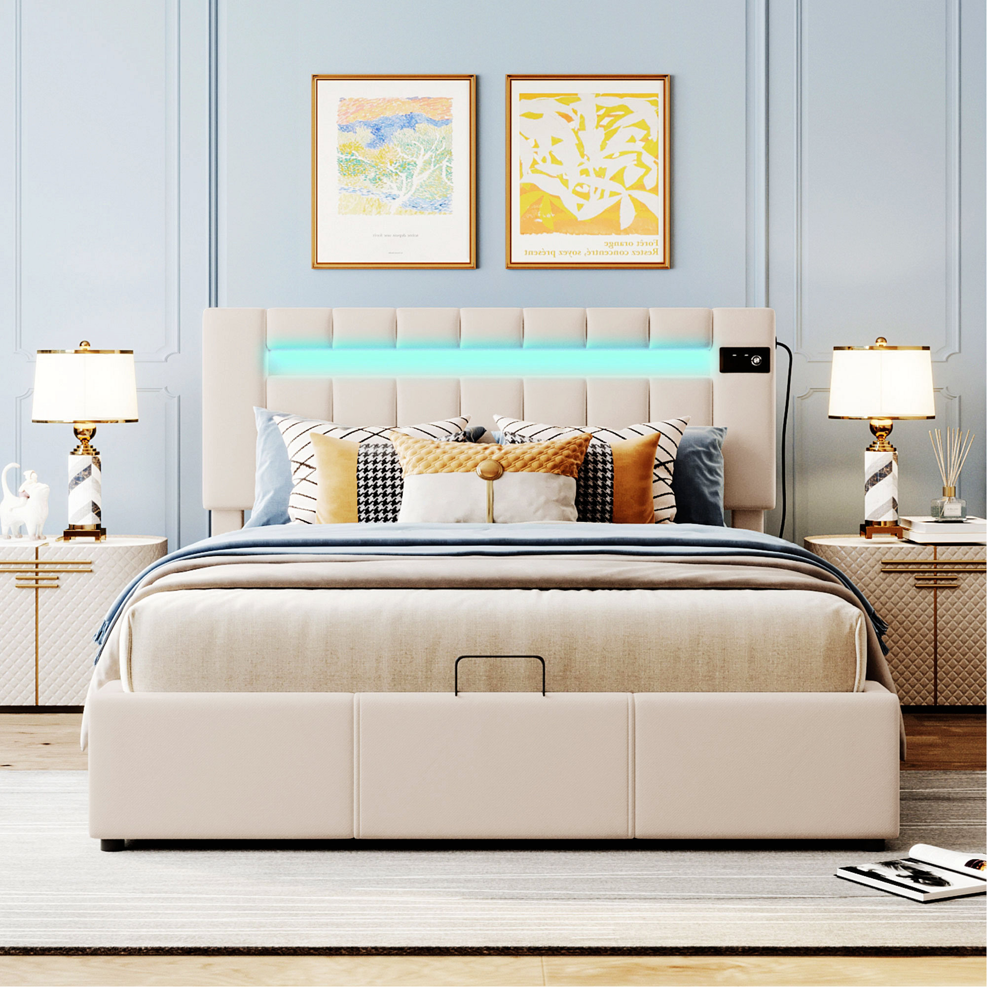 Wrought Studio™ Dexton Upholstered Bed With Led Light, Bluetooth Player ...