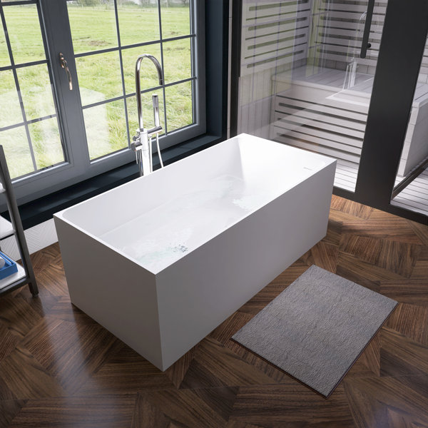 HOME ART Rectangular Freestanding Bathtub 59" Matte White Resin Stone ...