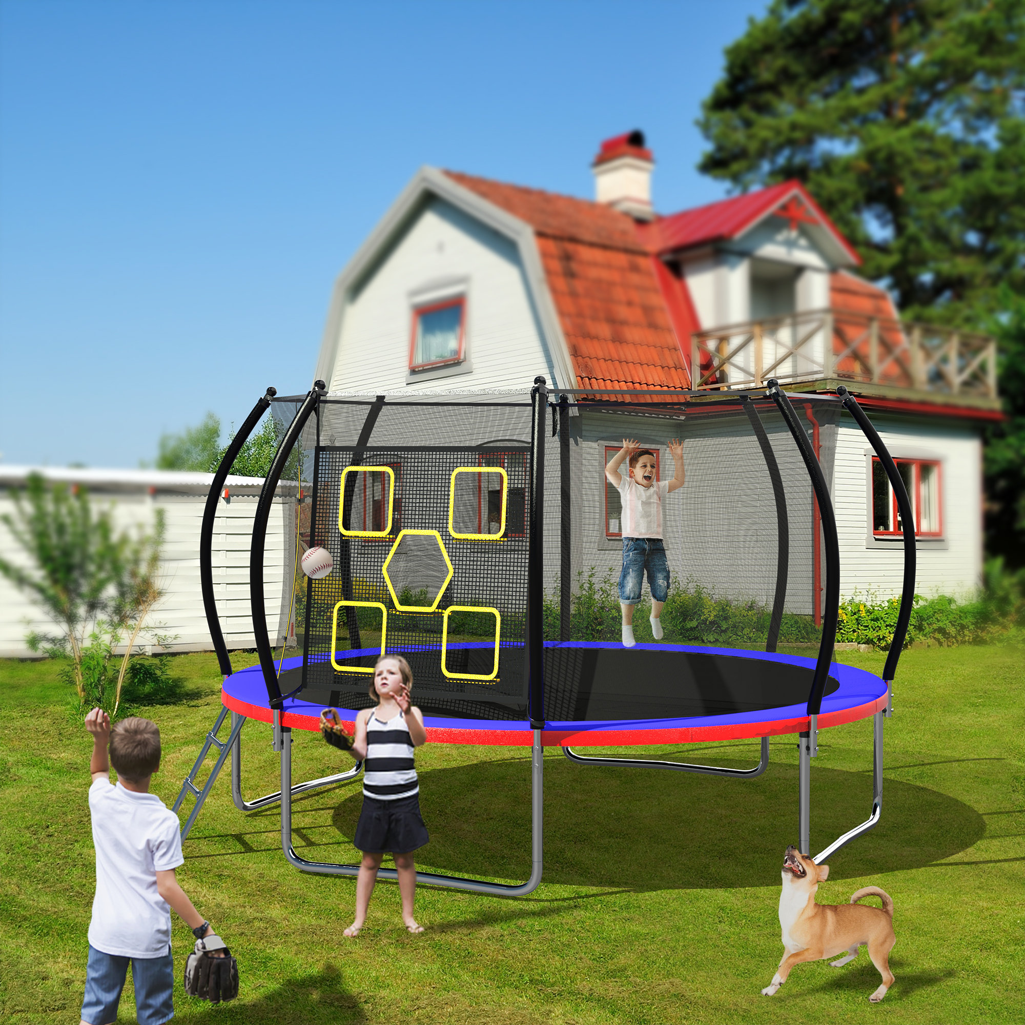 Arlmont & Co. 12FT Trampoline With Enclosure - Recreational Trampolines ...