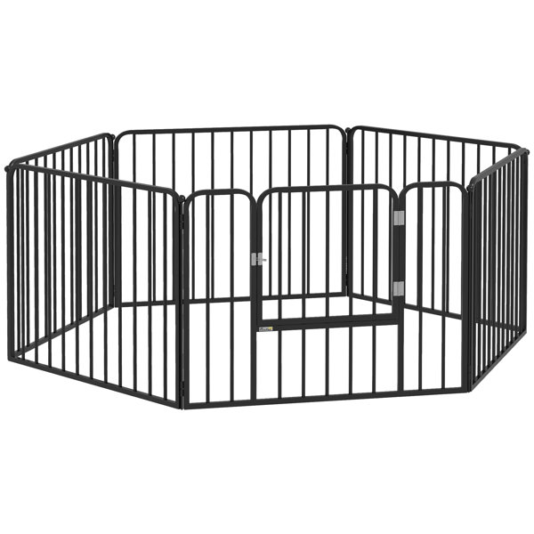 Pawhut 6 Panel Steel Pet Barrier With Door | Wayfair