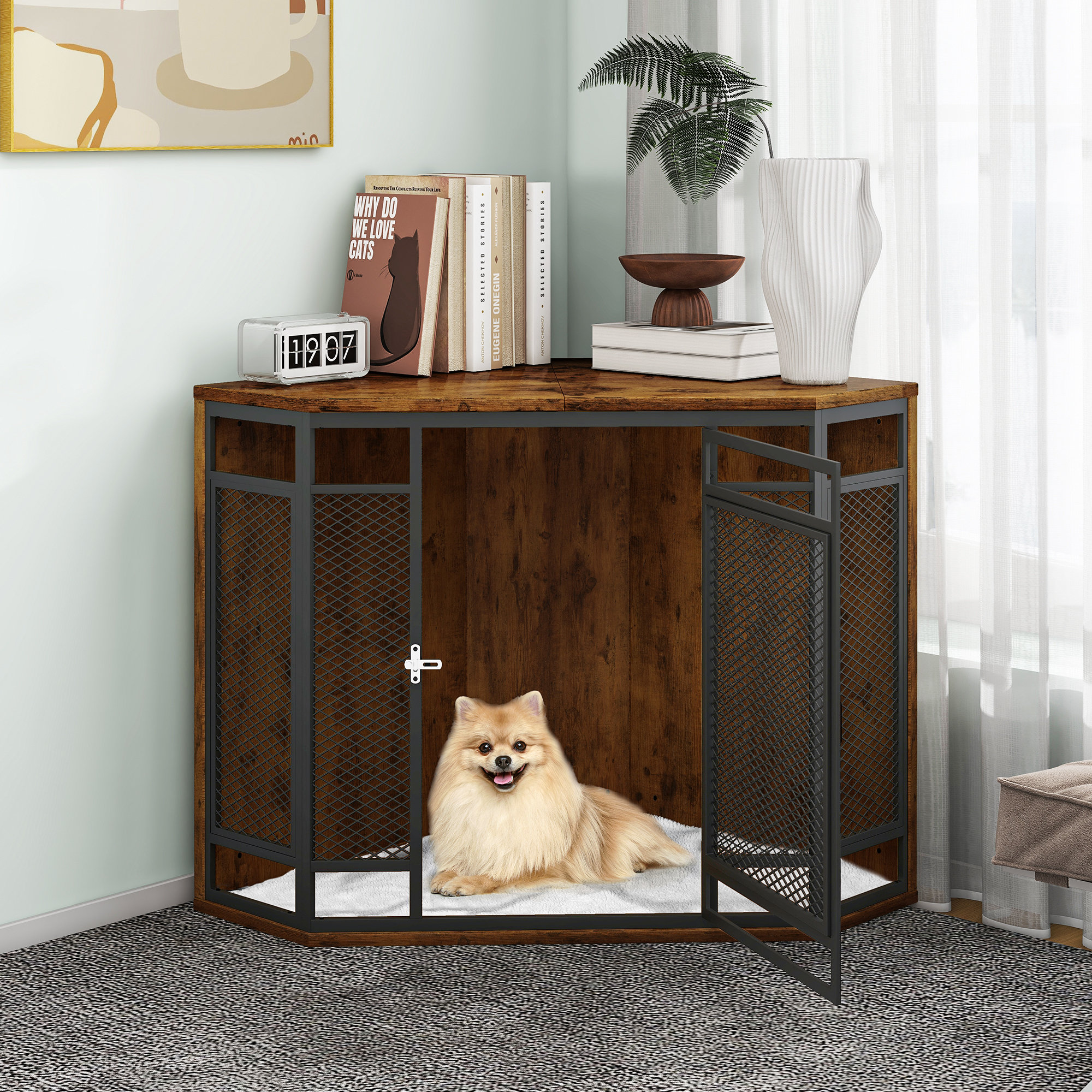 Tucker Murphy Pet™ 52" Medium Corner Dog Crate Furniture, Pet Kennel ...