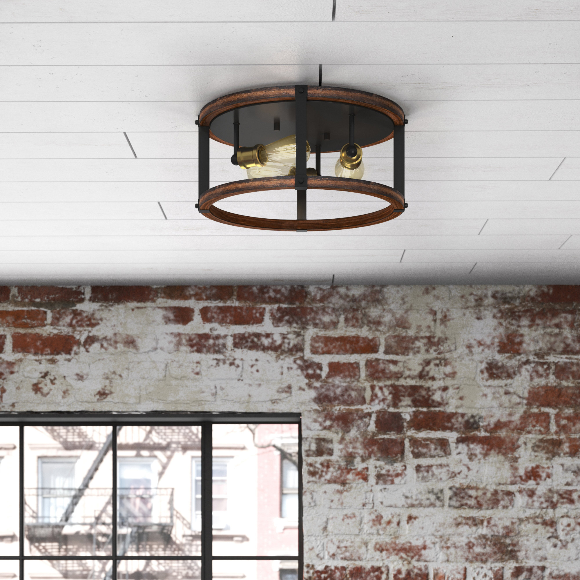 Steelside™ Charles 3 - Light 16.25'' Unique/Statement Drum Flush Mount ...