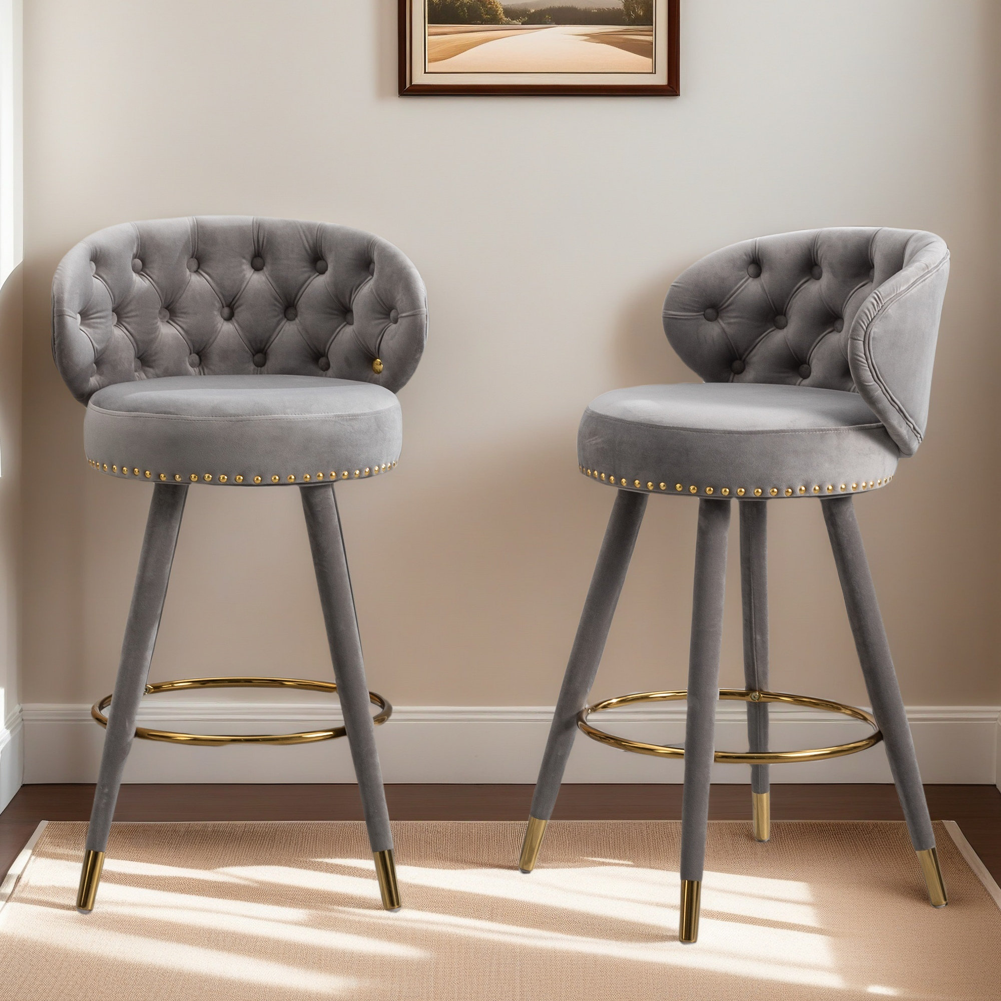 FAR AND NEAR Counter Height Bar Stools Set Of 2 For Kitchen Counter ...