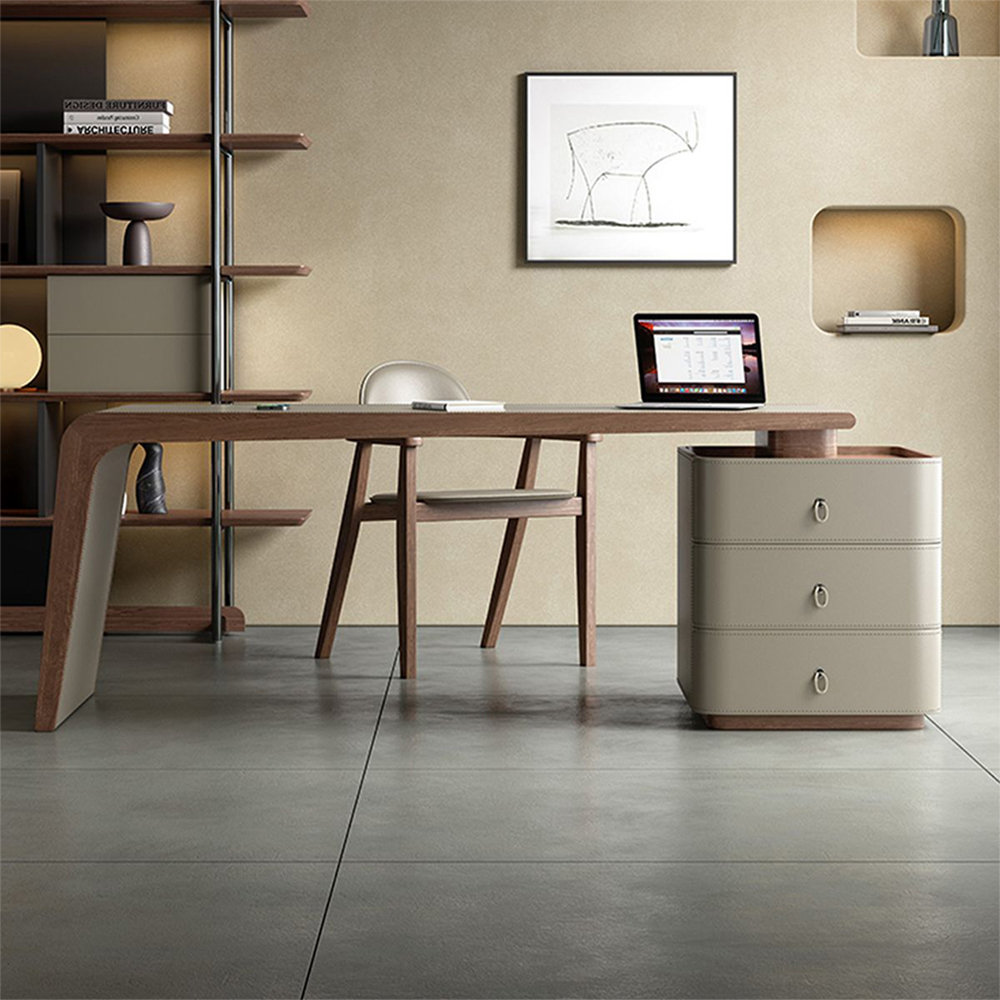 Groove Interior Grey Rectangular Manufactured Wood with 3 drawers desk ...