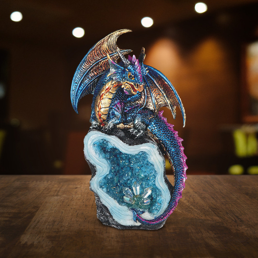 Trinx Jedson 8"H Colorful Baby Dragon Guarding Blue Faux Crystal Cave ...