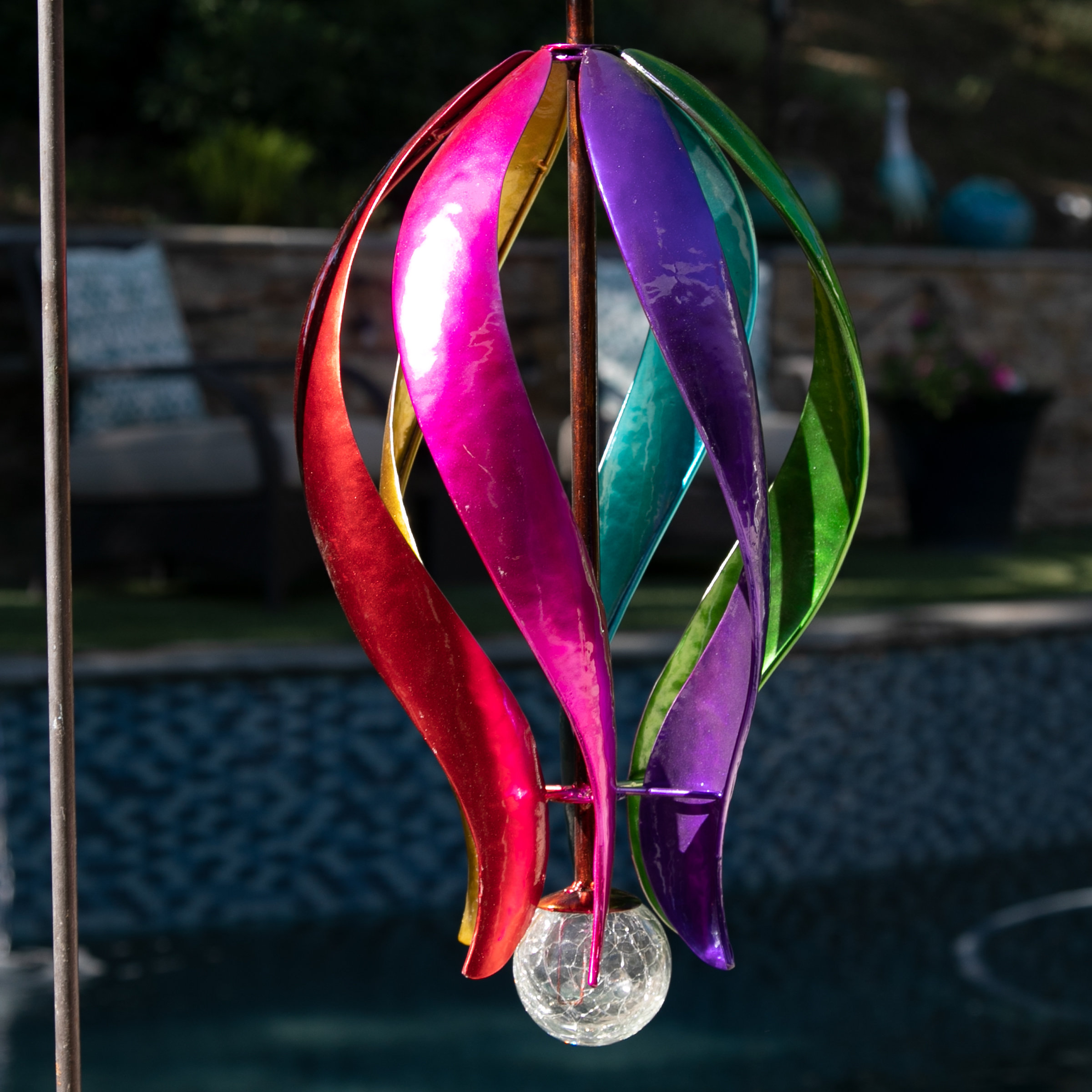 Exhart Art-In-Motion Hanging Helix Spinner with Glass Crackle Ball ...