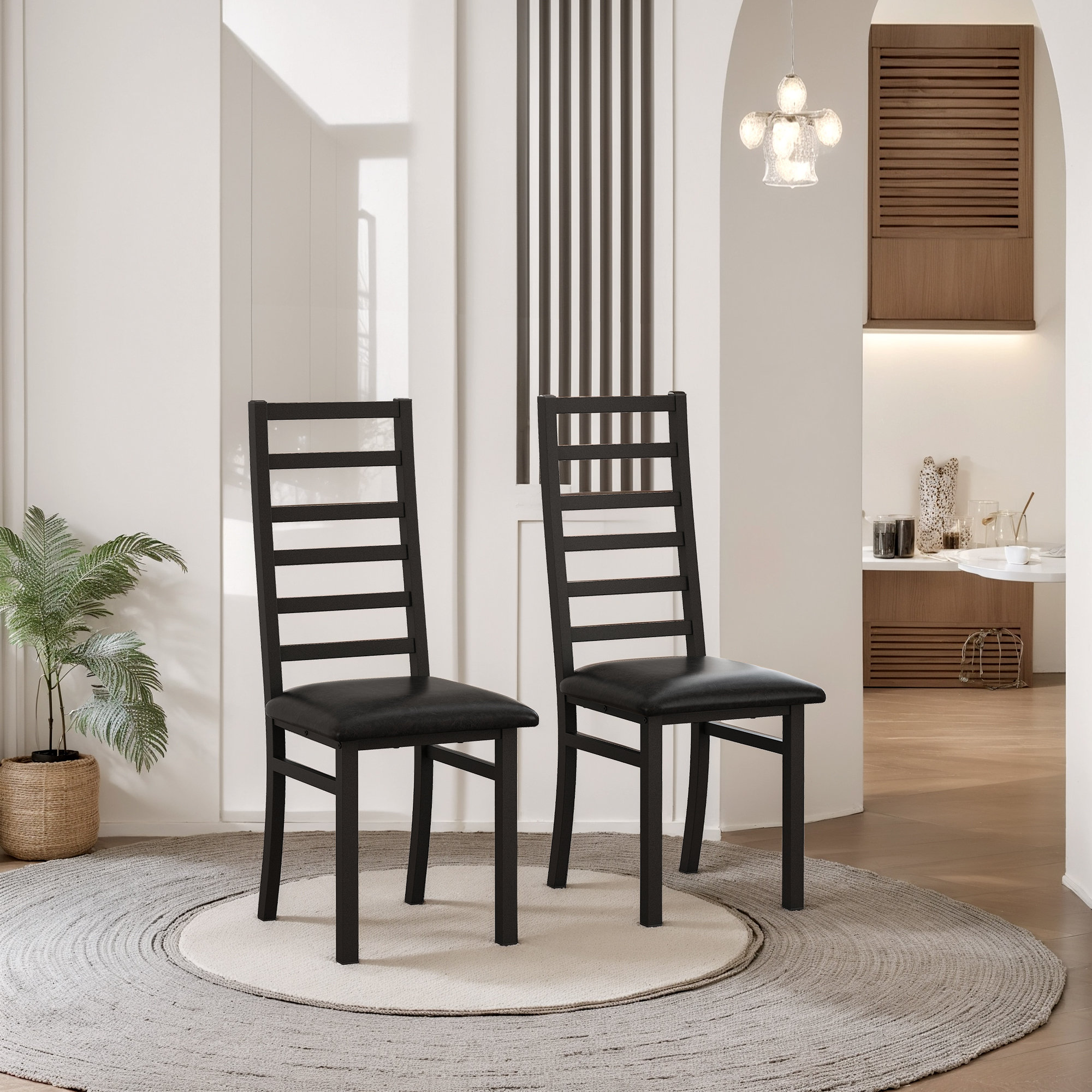 Lark Manor™ Set Of 2 Black Metal Dining Chairs With Steel Legs And Pu ...