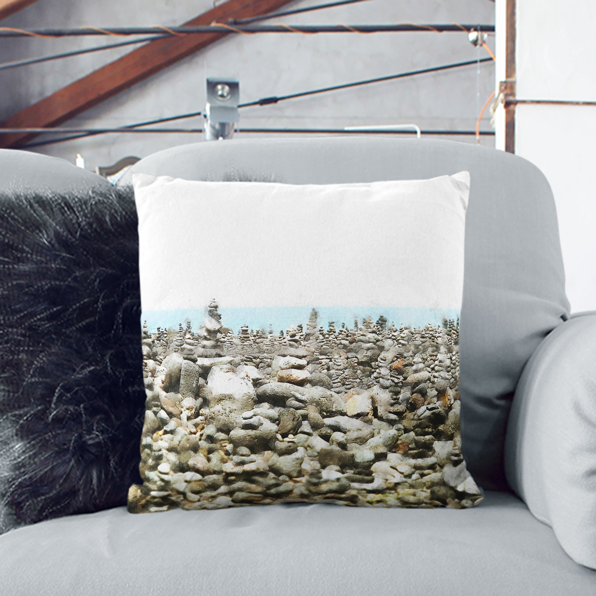 East Urban Home Stacked Stones in Spain Painting Cushion with Filling ...