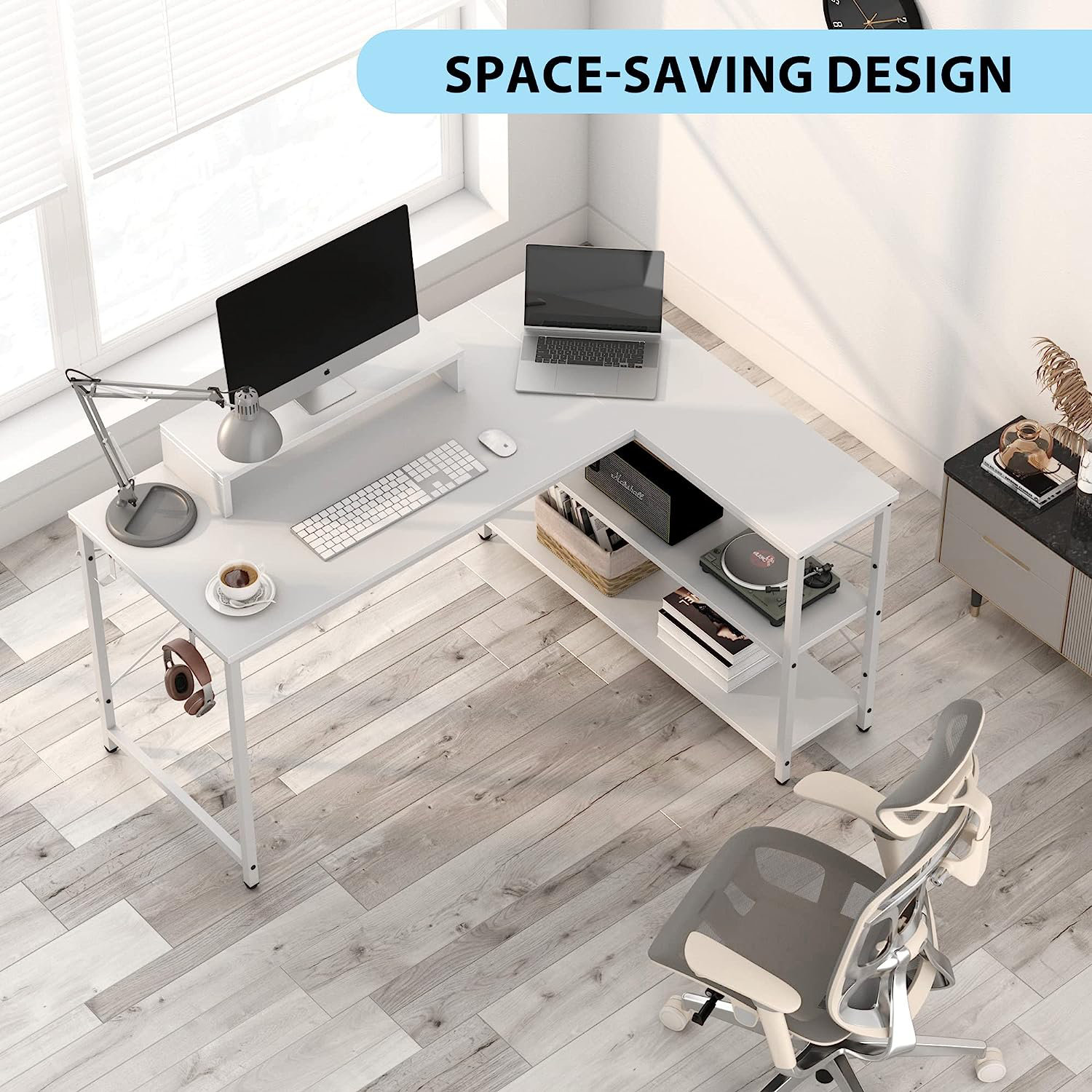 Latitude Run® 47 INCH L Shaped Computer Desk With Storage Shelves ...