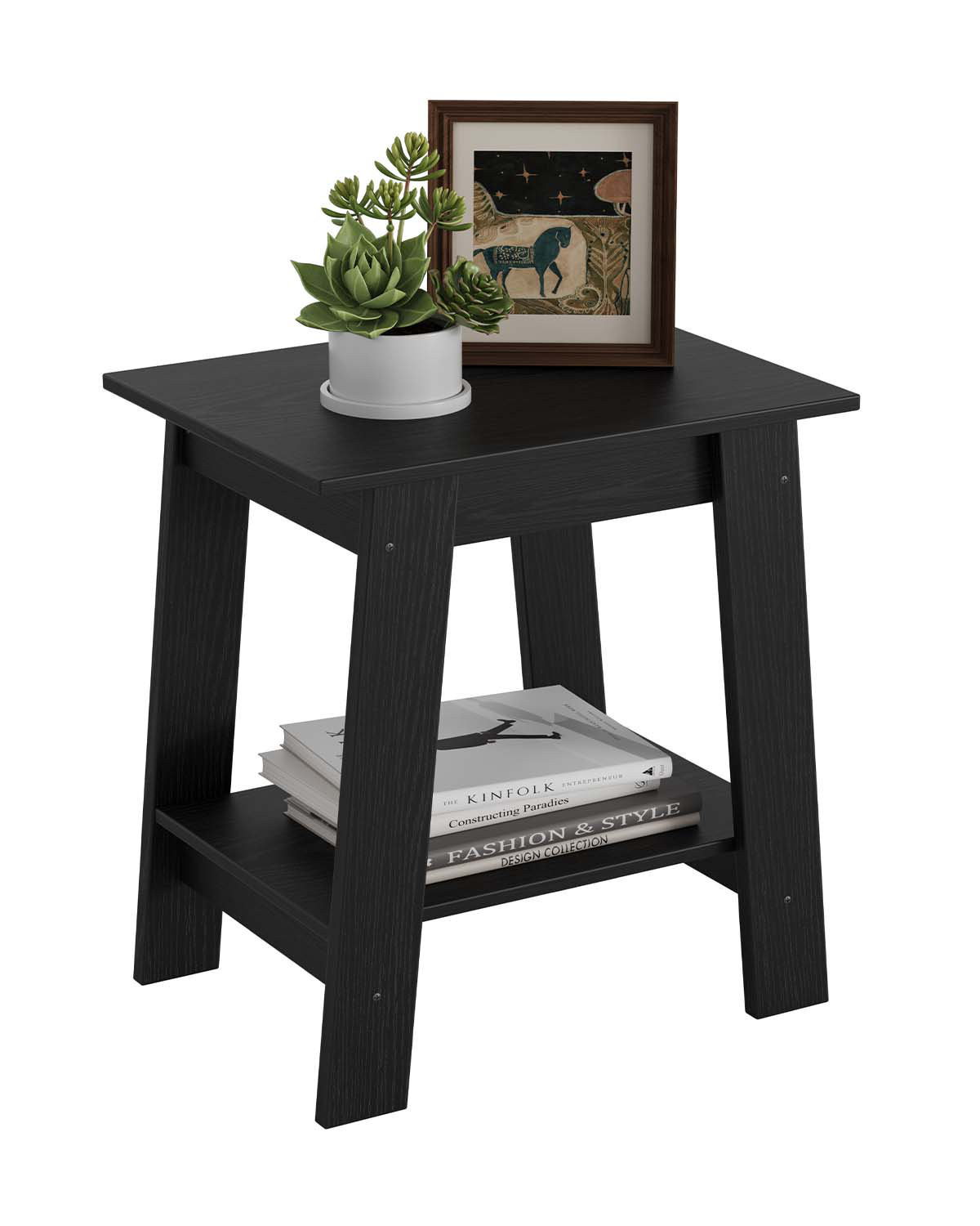 August Grove® Farmhouse End Table with Storage Shelf, Narrow Side Table ...