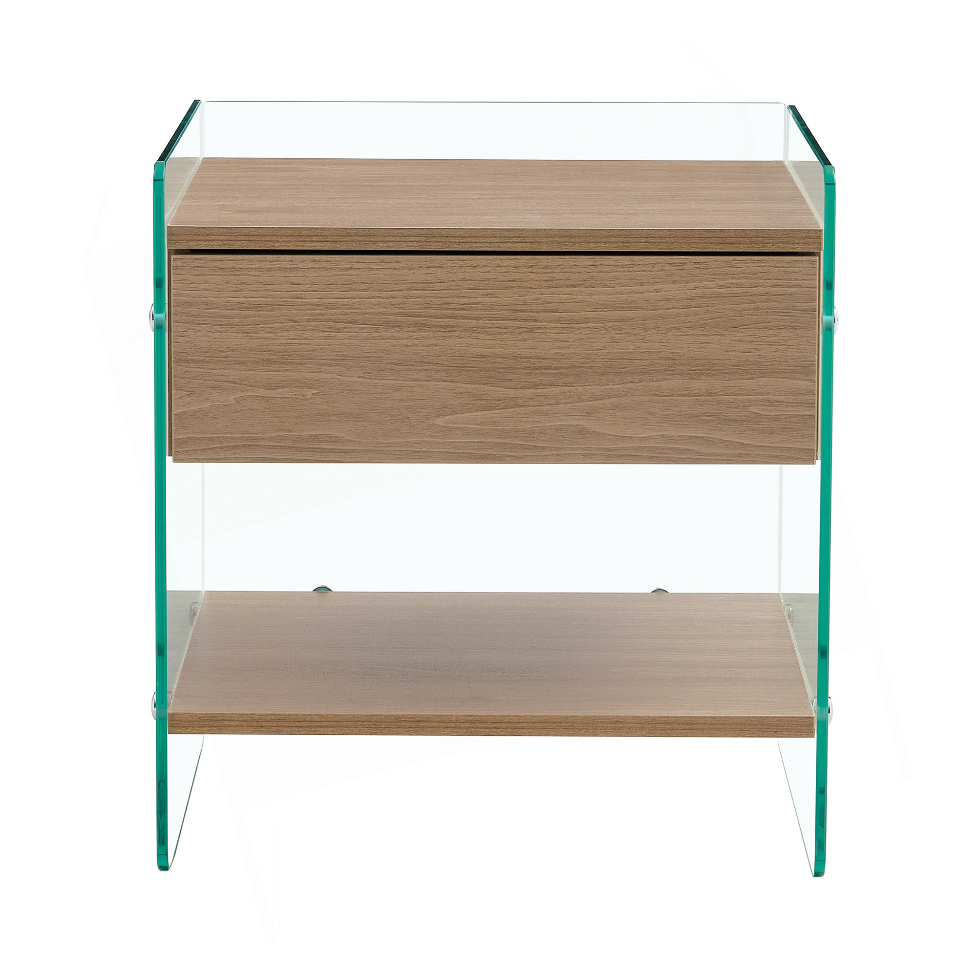 Ebern Designs Modern Grain MDF Bedside Table With Drawers And Tempered ...