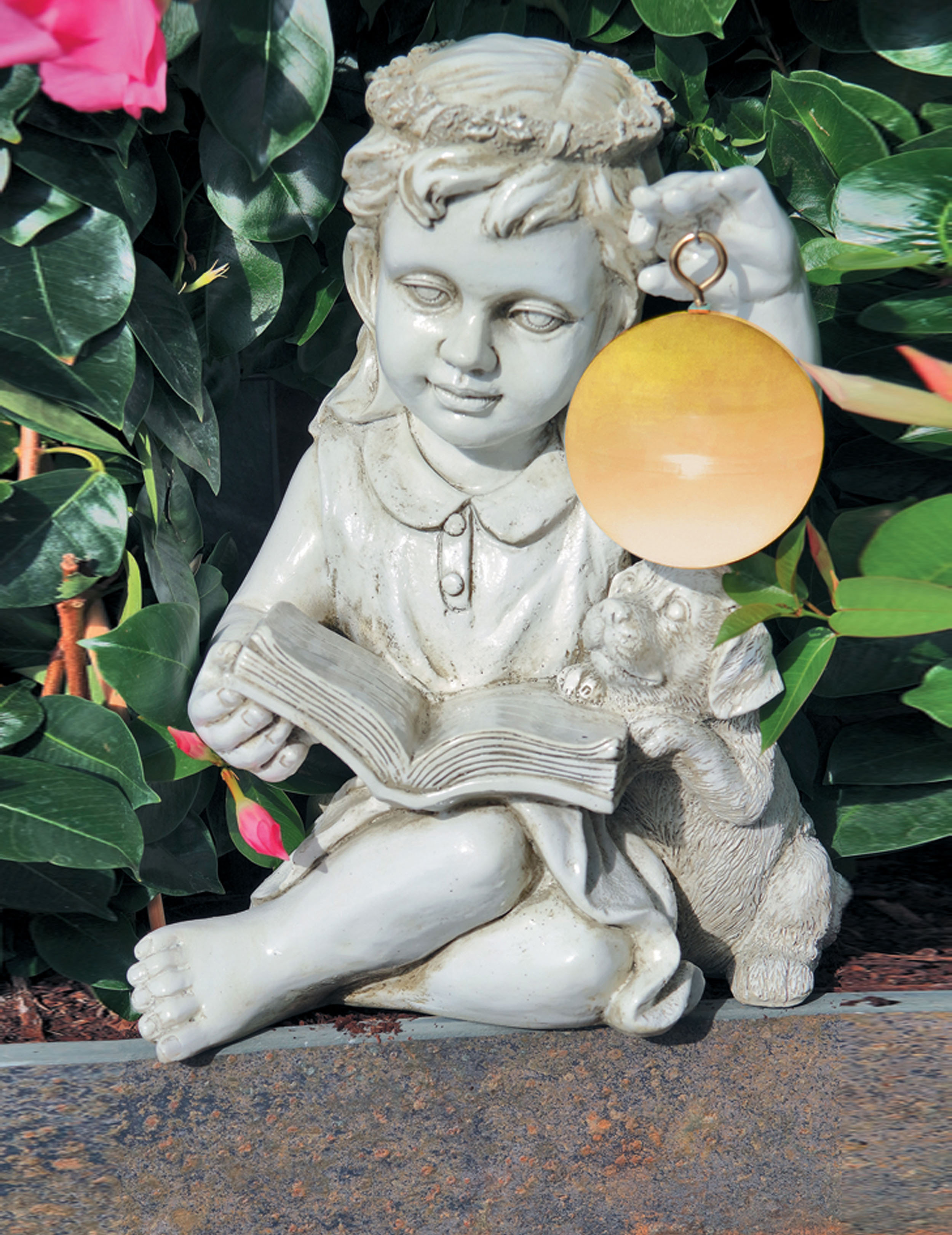 Fleur De Lis Living Herkimer Girl Angel Hangs Solar LED Ball Statue ...