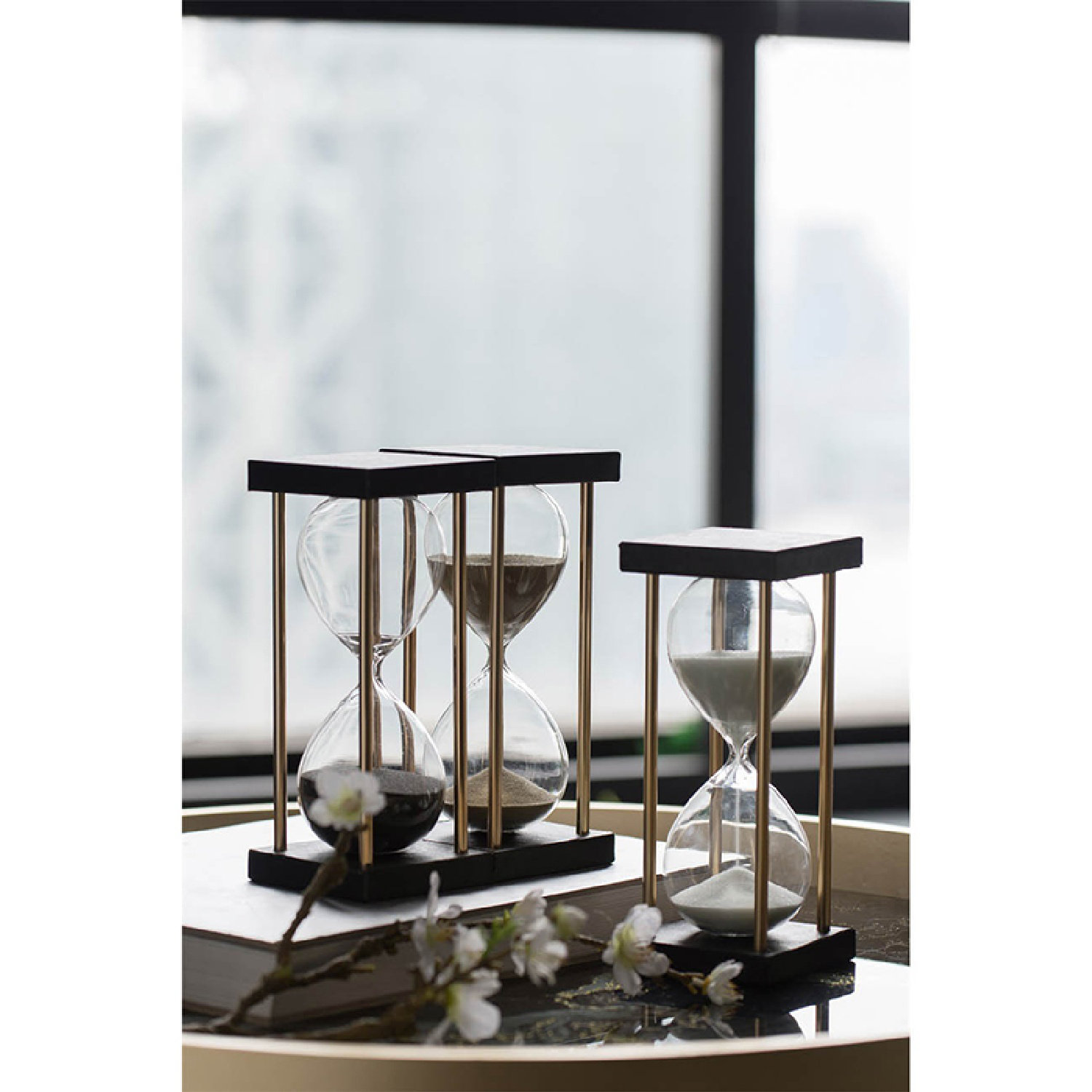 Beachcrest Home™ Sand Hourglasses - Set of 2 - Black/Gold/Clear | Wayfair