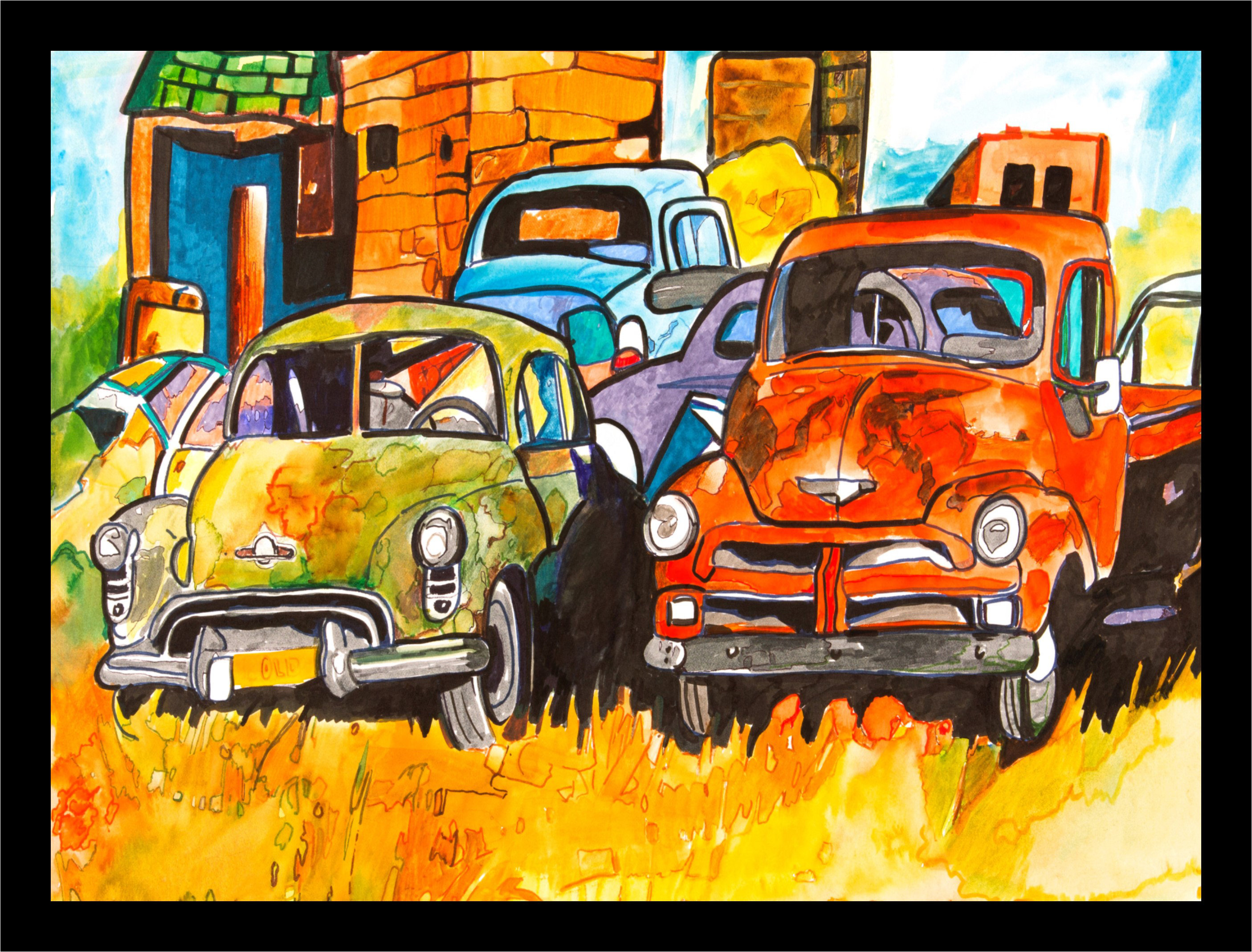 Buy Art For Less 'Junk Yard Oldies Poster' Picture Frame Print | Wayfair