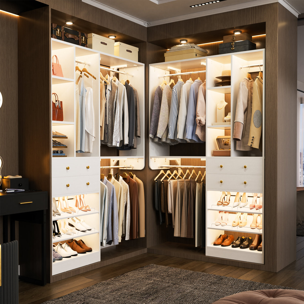 Latitude Run® Welles 117.8" Closet System with Wood Drawers, Shoe Racks ...