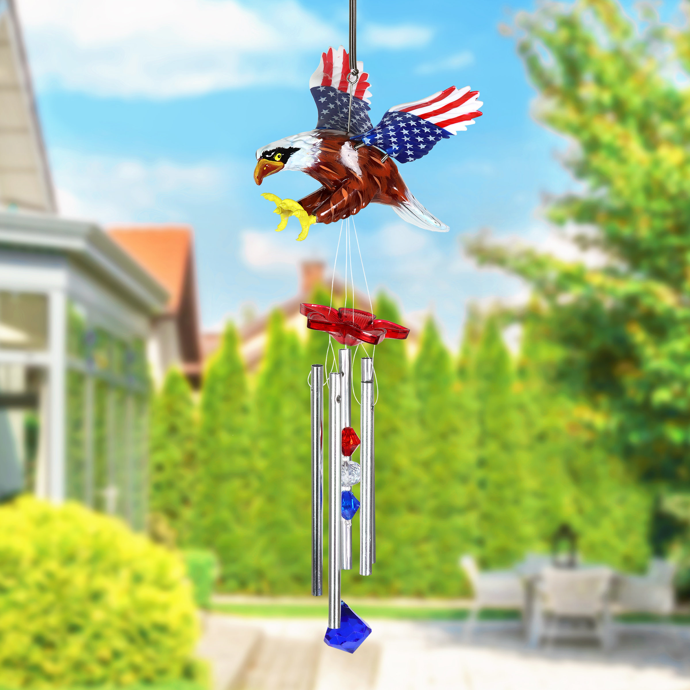 Exhart WindyWing Patriotic Eagle Wind Chime with American Flag Wings, 8 ...
