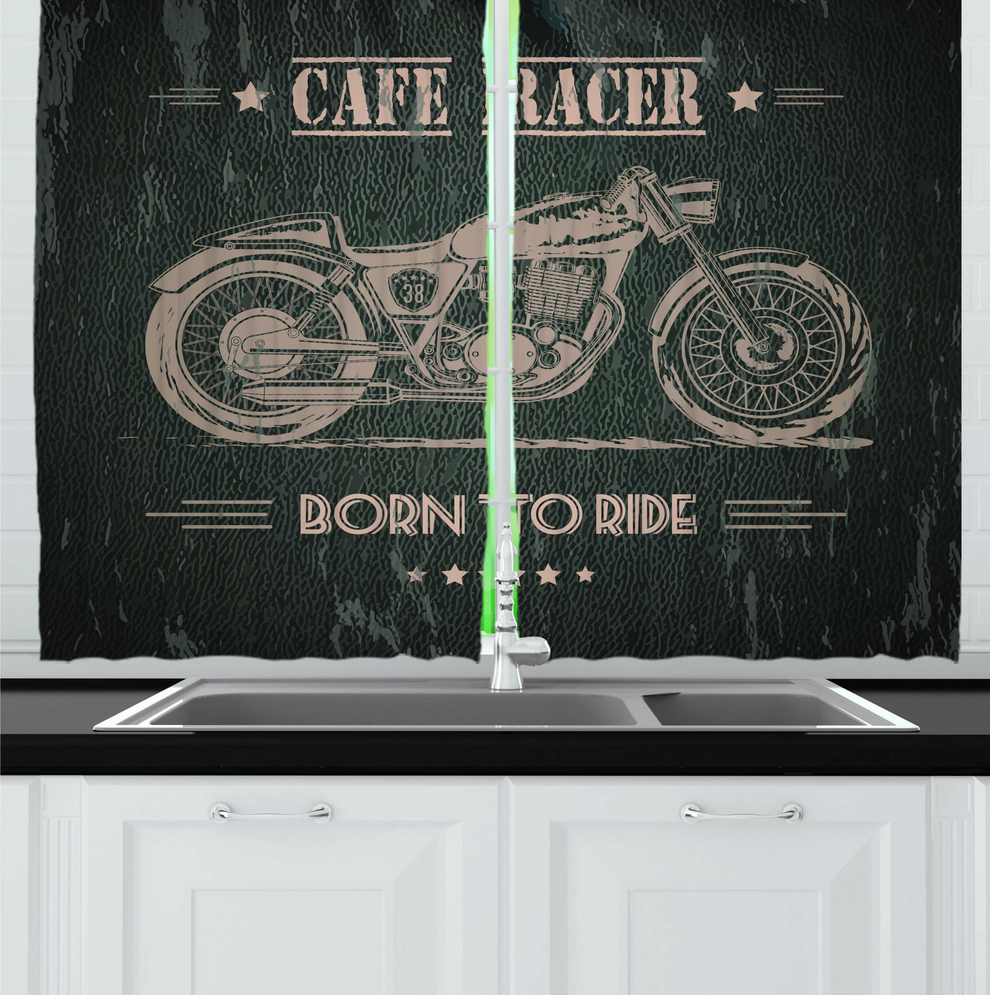 Ambesonne Motorcycle 2 Piece Kitchen Curtain Set | Wayfair