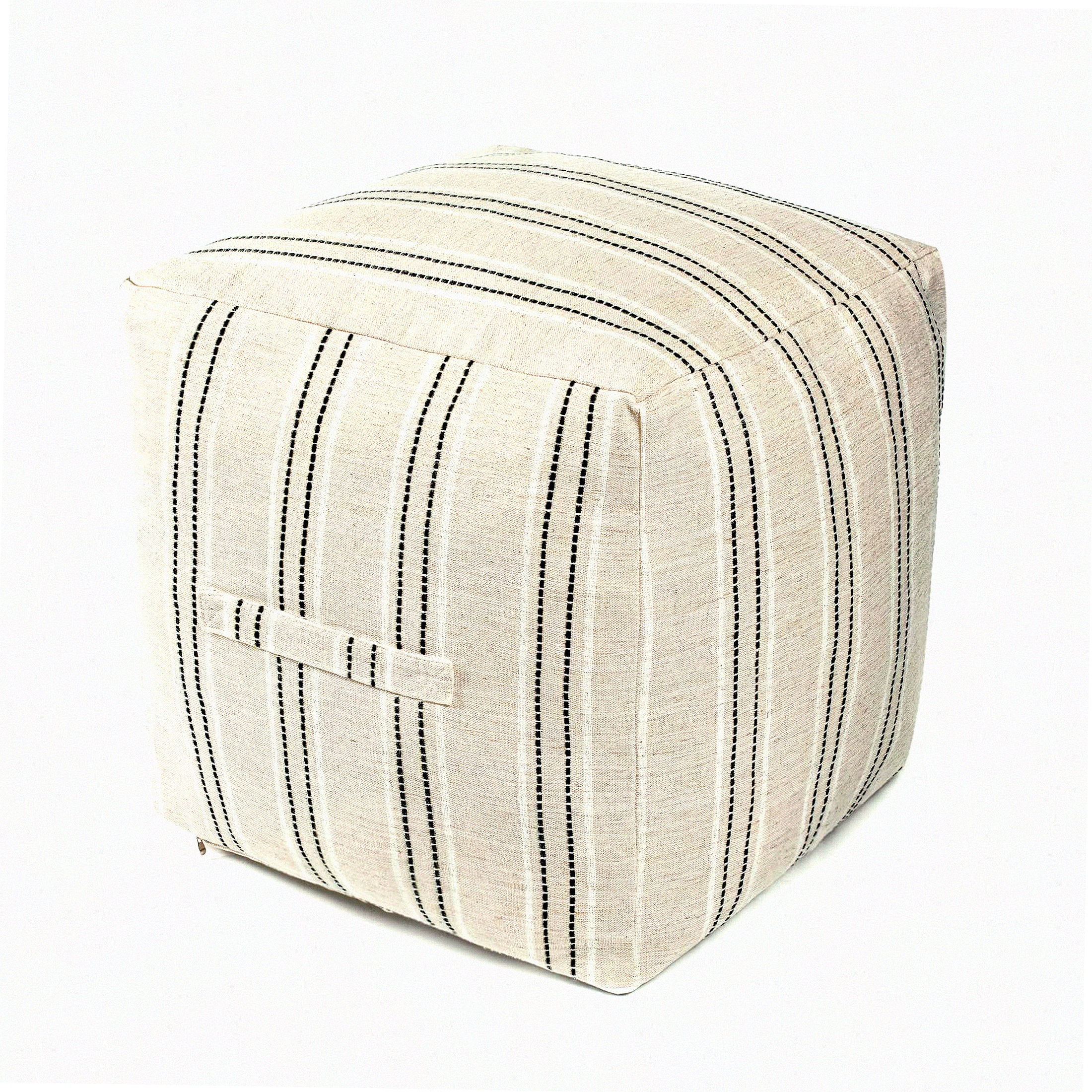 BRBCA Boho Farmhouse Stripe Linen Pouf Cover - Beige Stitched Storage ...