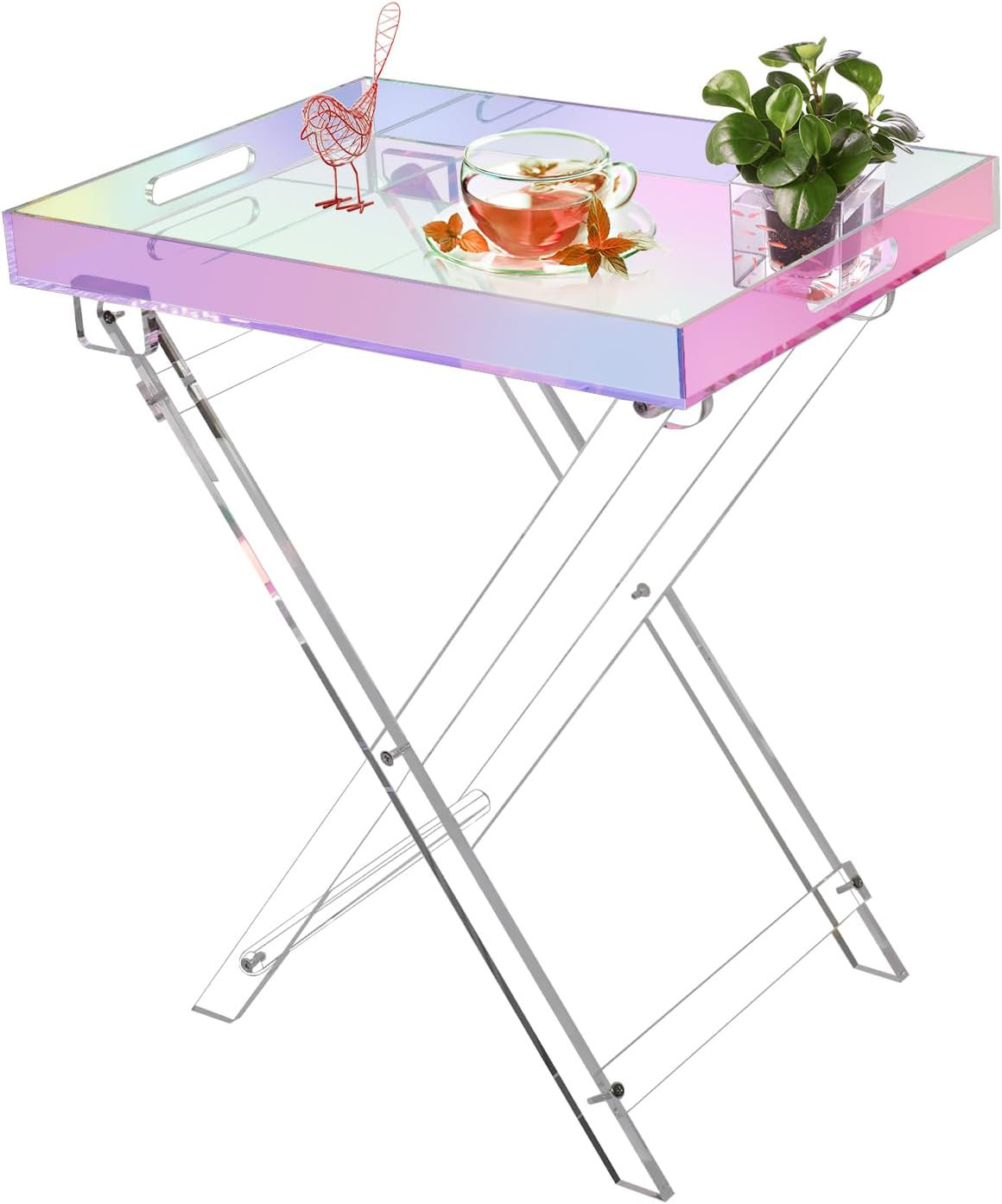 17 Stories Acrylic Folding Tray Table, Iridescent Transparent Side ...