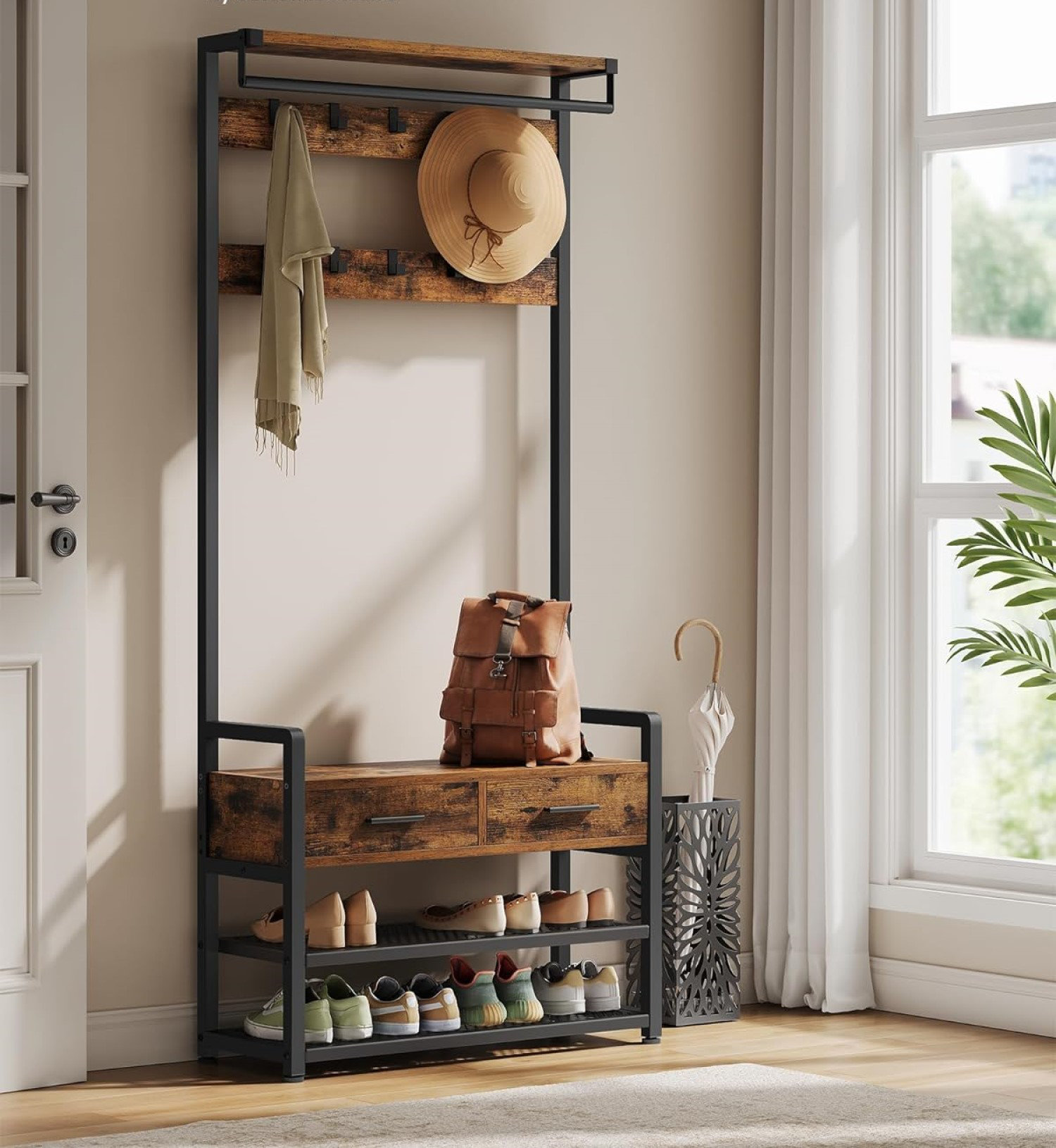 Gracie Oaks Solid Wood Hall Tree with Bench and Shoe Storage - Wayfair ...