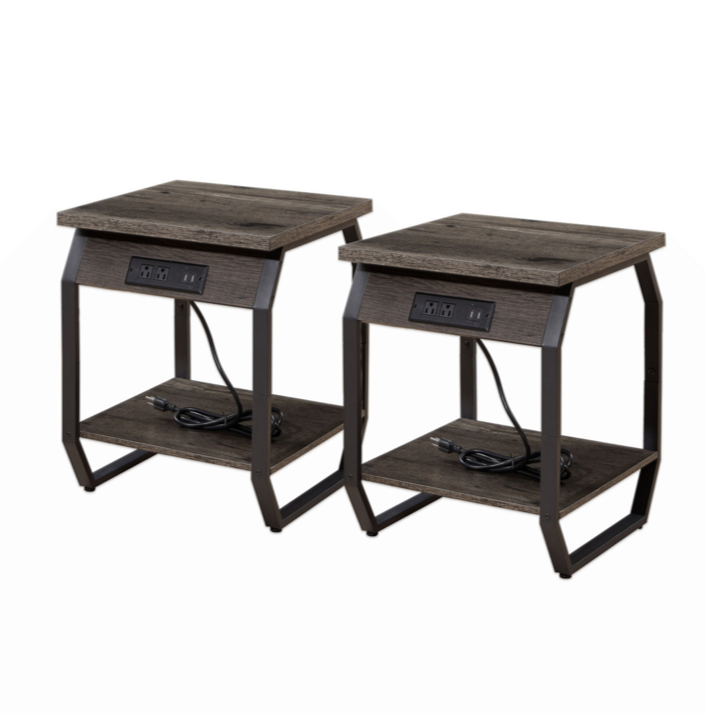 17 Stories Side Table With Charging Station, Set Of 2 End Tables With ...