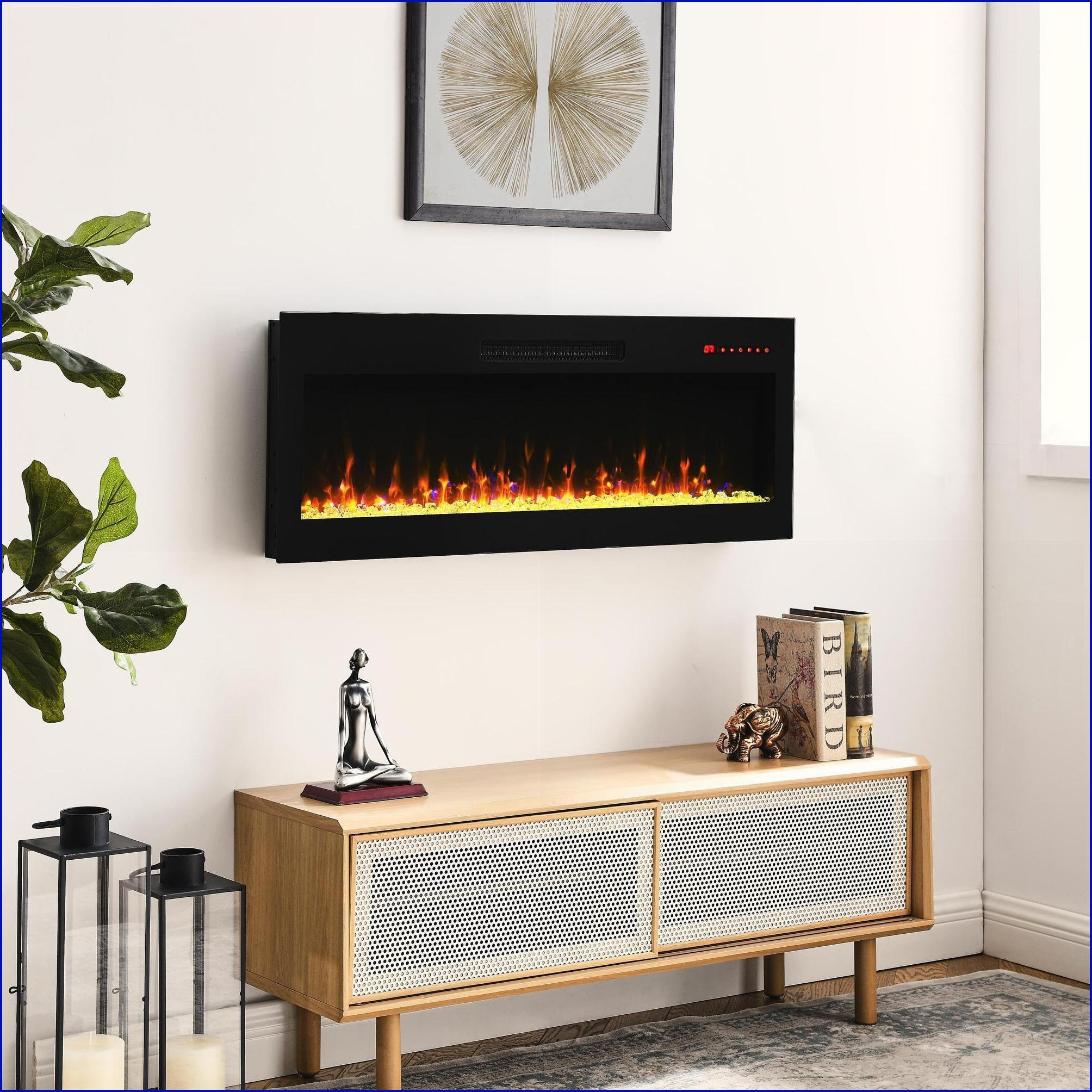Symple Stuff Indoor Electric Fireplace, 42 Inch Recessed Thin Wall ...