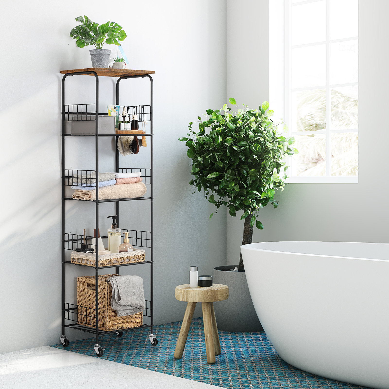 Rebrilliant 5-Tier Wire Shelving Unit Wheel-Adjustable Storage Racks ...