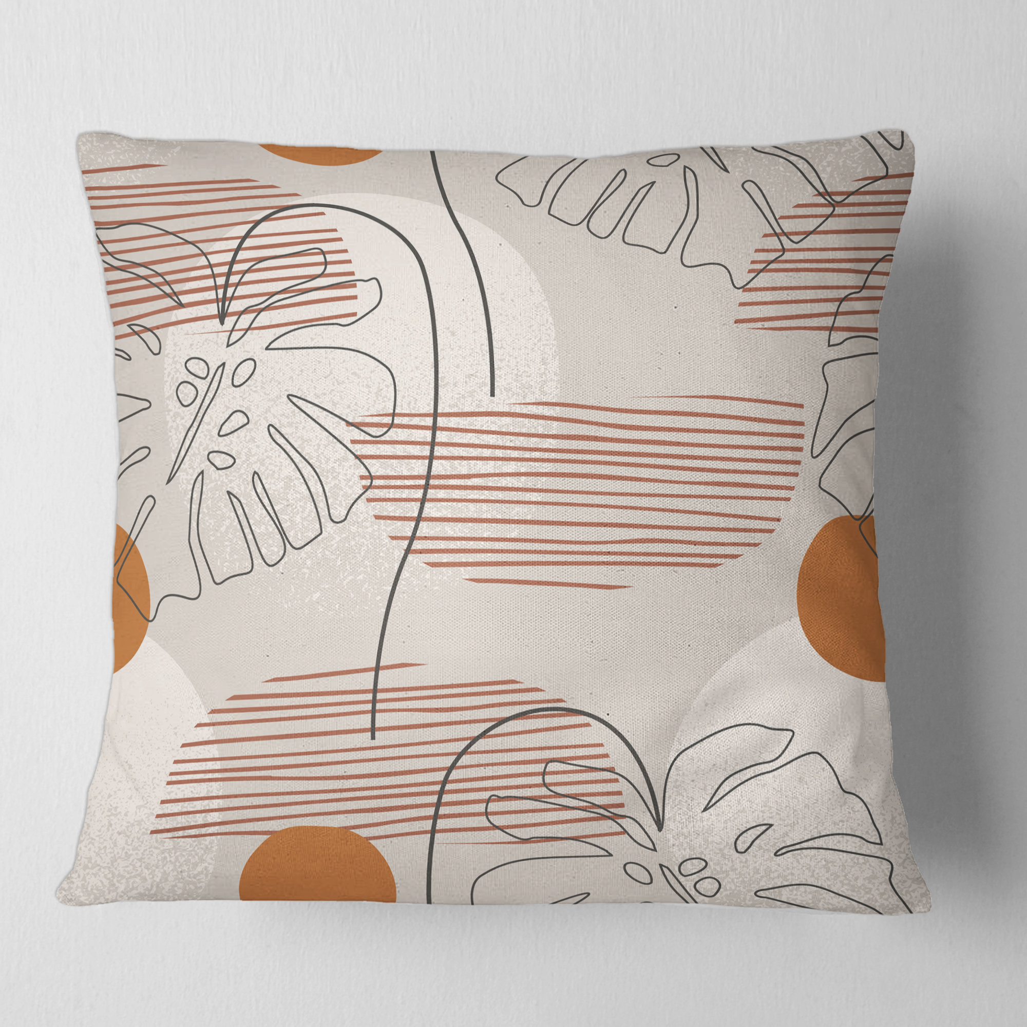 Design Art One Line Art Shapes & Abstract Monstera Leaf Abstract Pillow ...