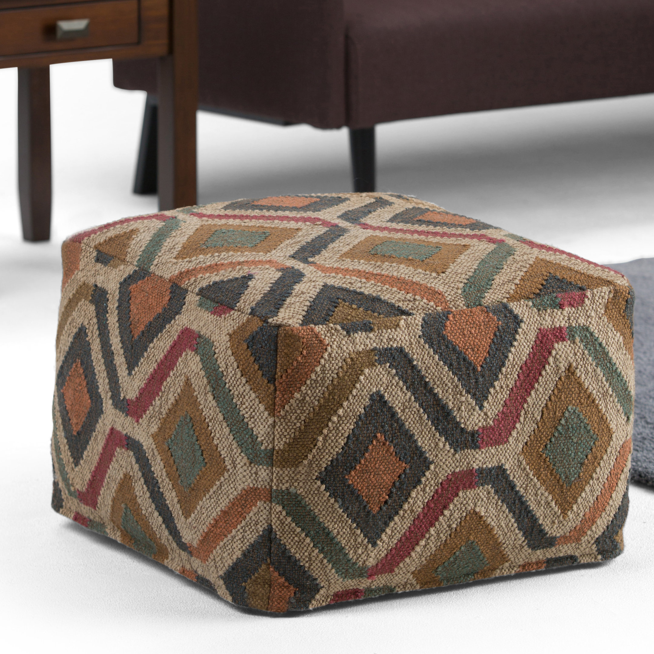 Simpli Home Johanna 20" Wide Square Geometric Pouf Ottoman & Reviews | Wayfair