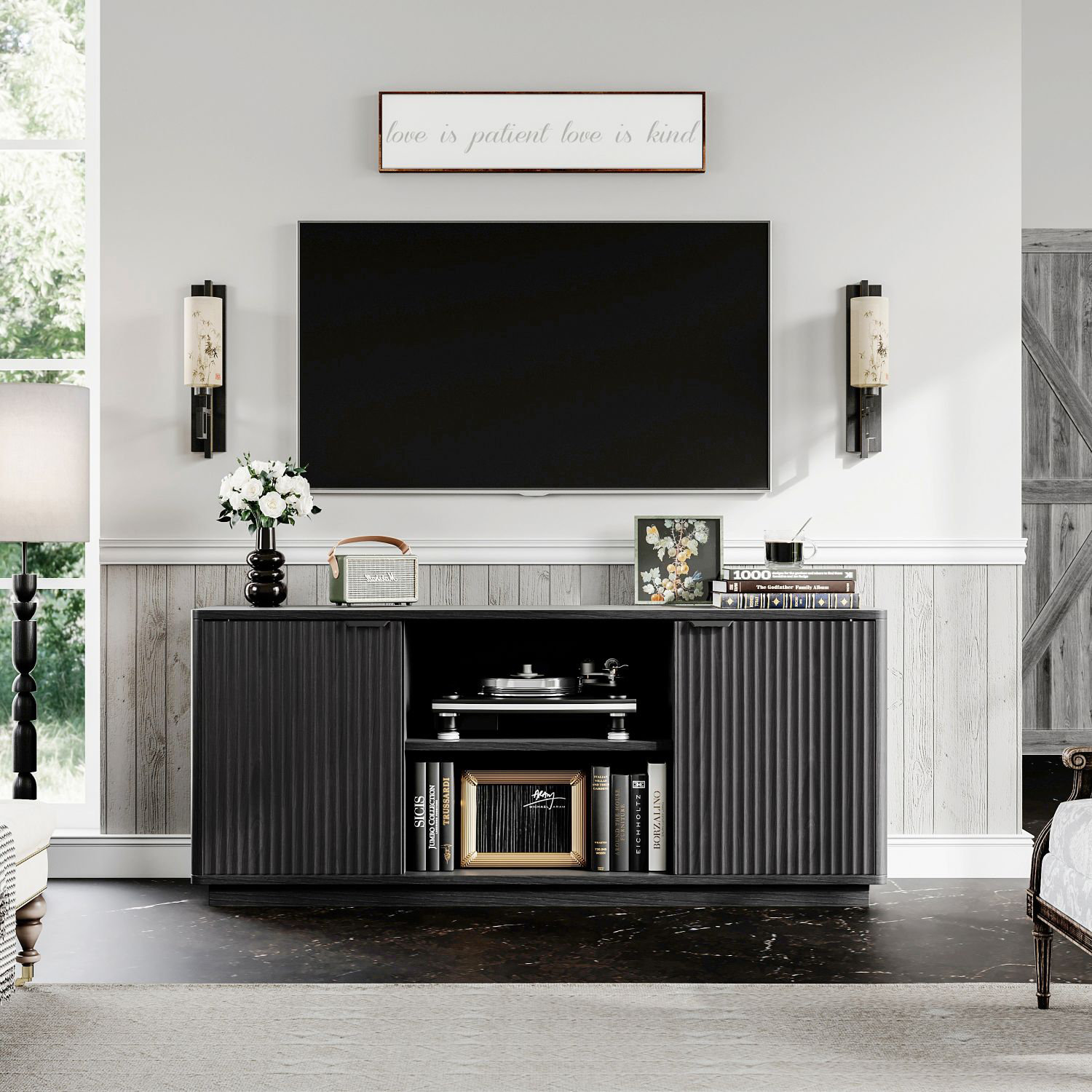 Gracie Oaks 60'' Fluted TV Stand, Console Table, Modern Curved TV ...