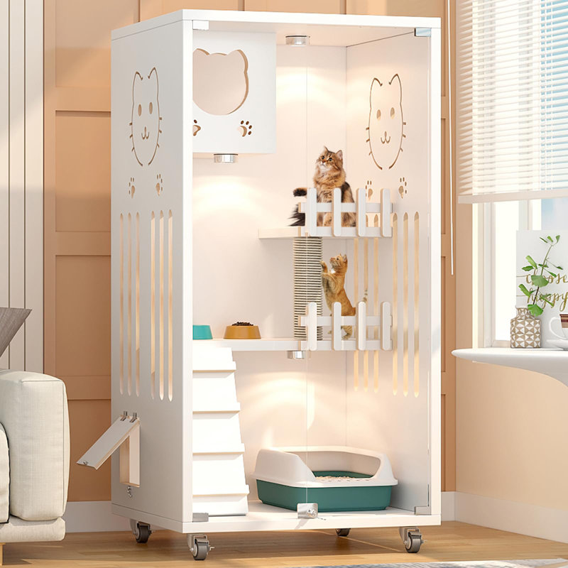 Tucker Murphy Pet™ Wooden Cat Villa, Medium Cat Enclosure, Indoor Cat ...