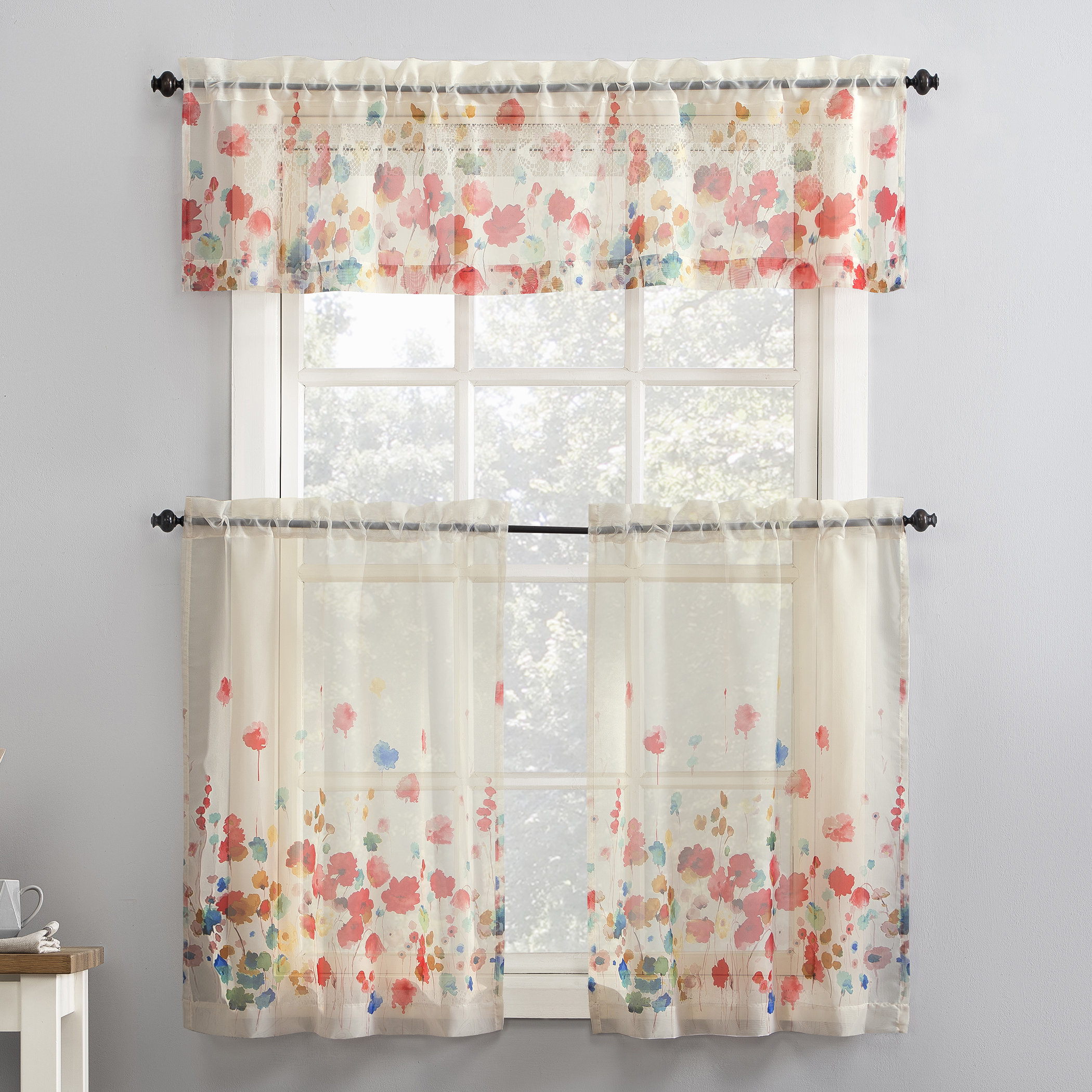 August Grove® Baber Floral Tailored Kitchen Curtain in Poppy Red ...