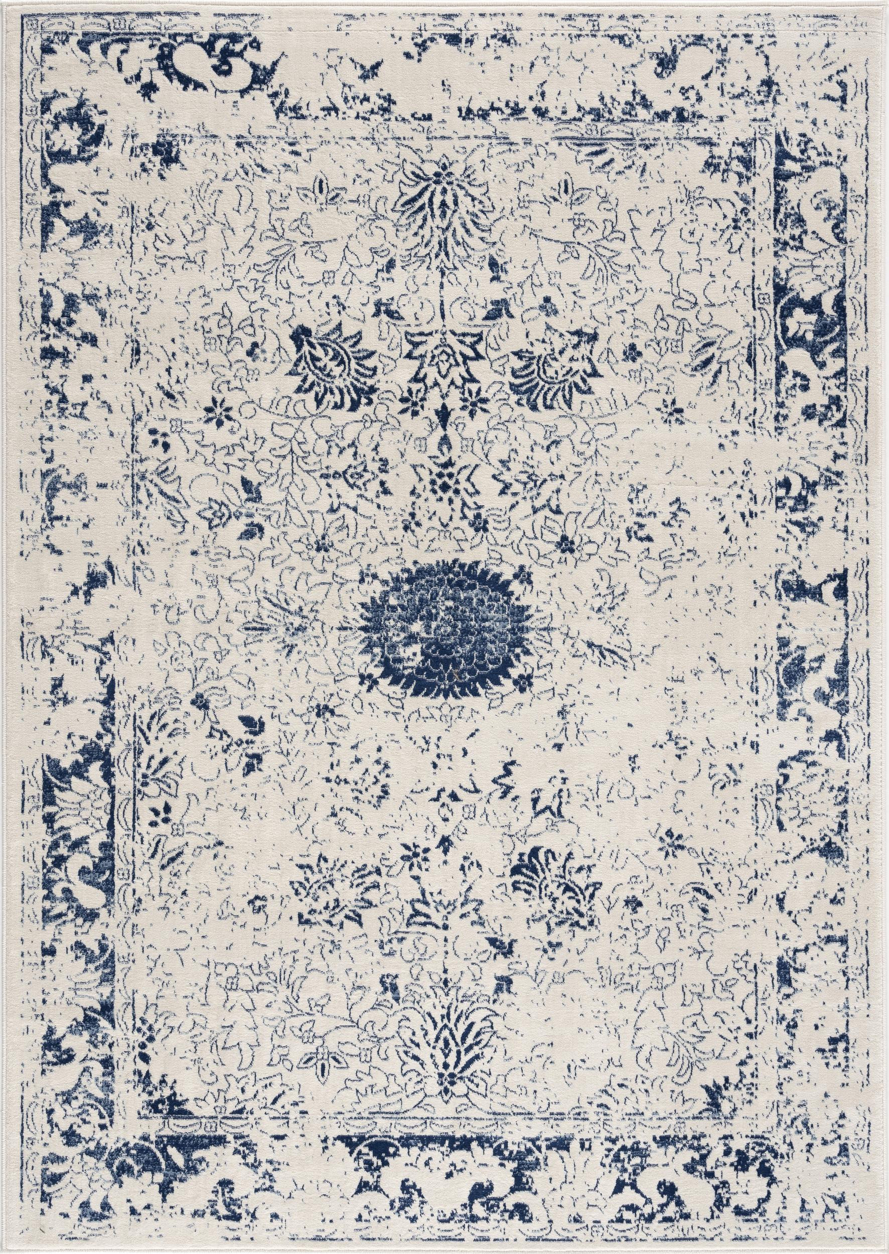 Red Barrel Studio® 2’ X 3’ Navy Blue Distressed Floral Scatter Rug ...