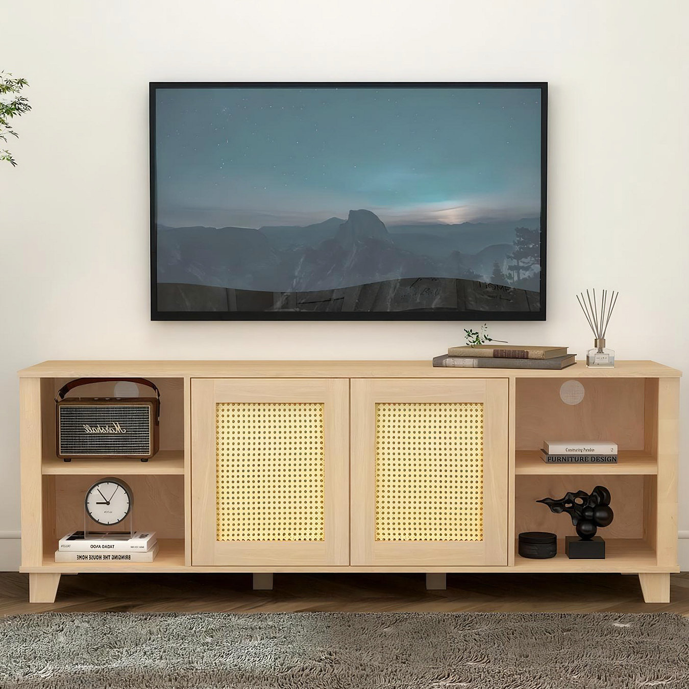 Latitude Run® Rattan Tv Stand, Tv Storage Console Entertainment Center ...