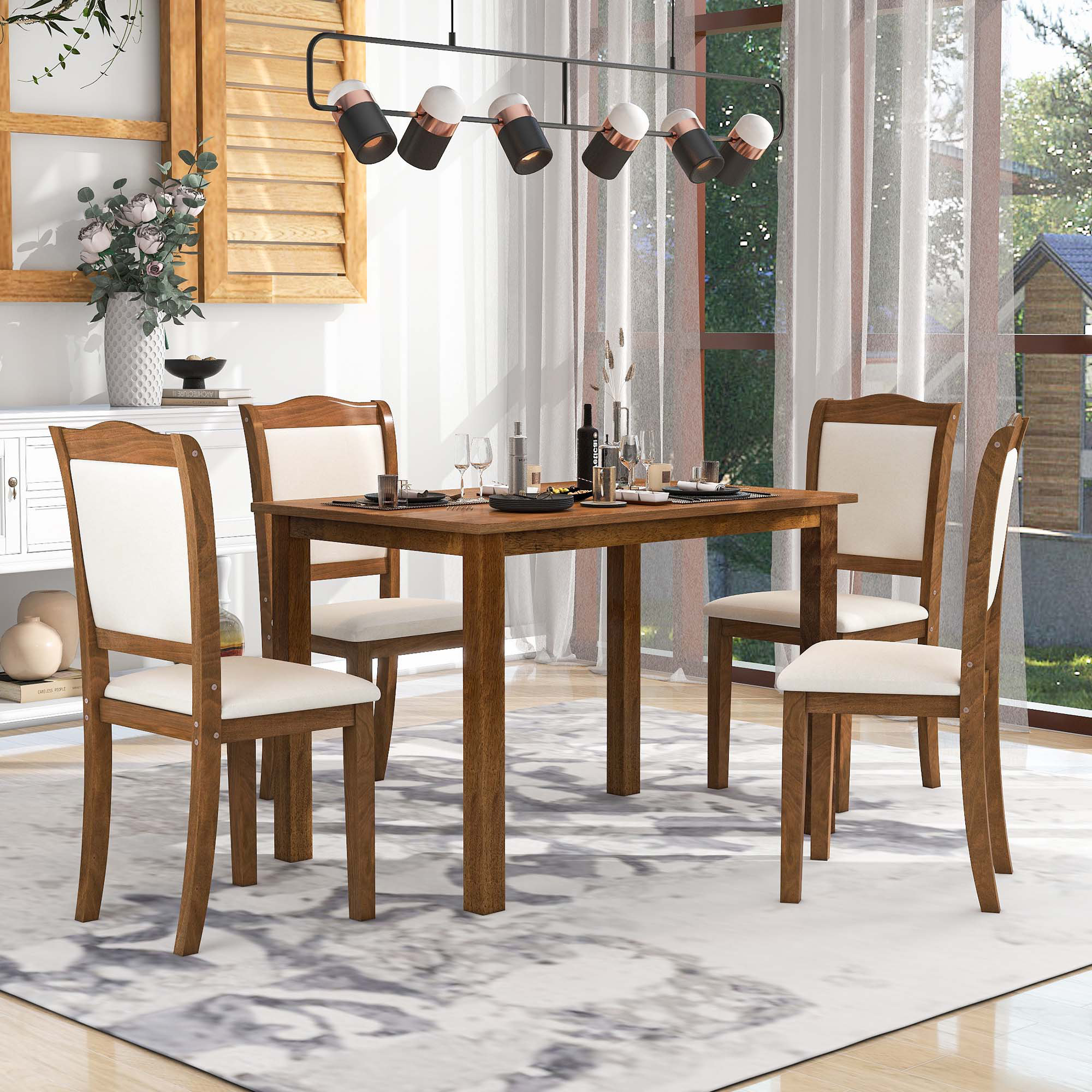 Winston Porter 5-Piece Wood Dining Table Set Simple Style Kitchen ...