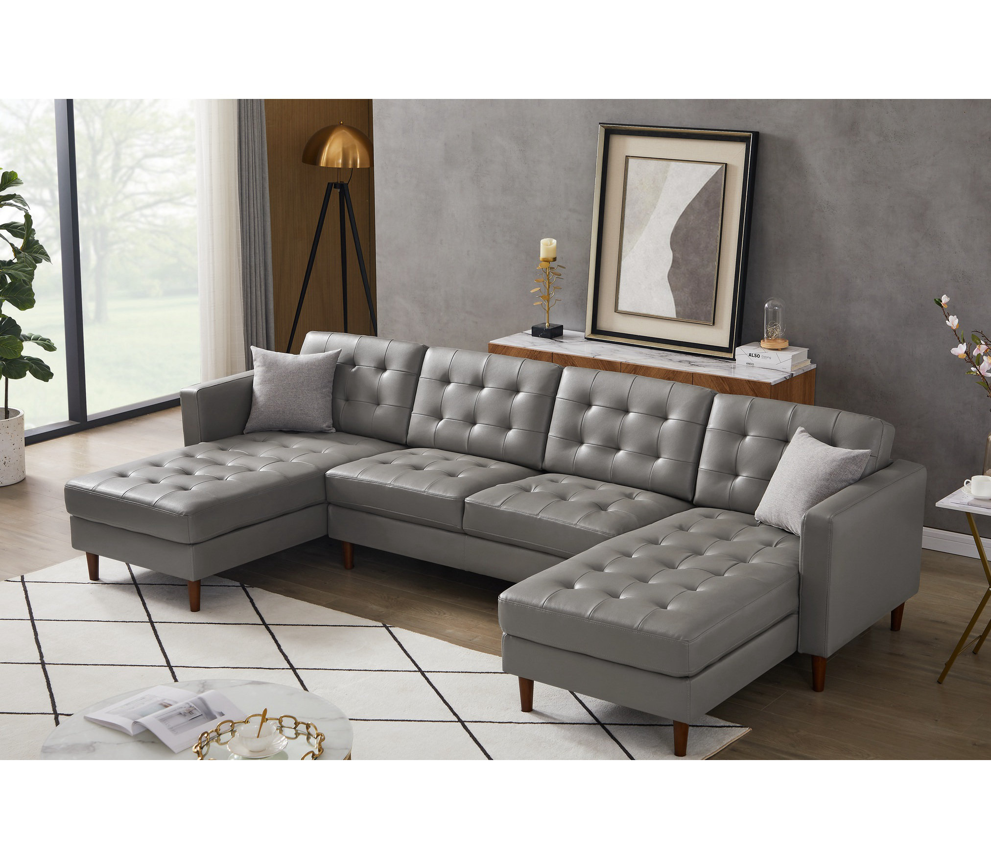 Corrigan Studio® U-shaped sofa Tech PU Leather, Upholstered Sofa ...