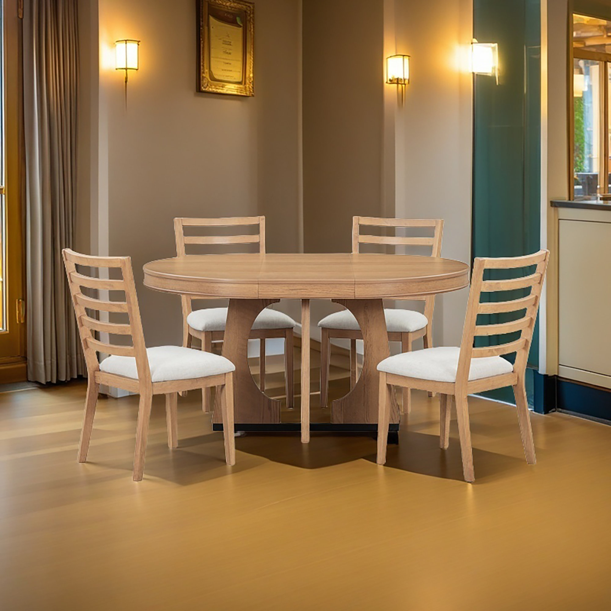 Magiccactus 5-Piece Retro Rustic Functional Dining Set Unique Geometric ...