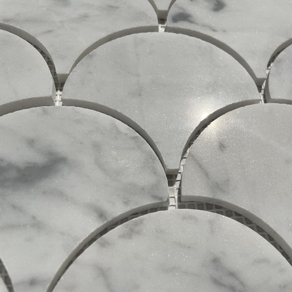 Marble Online 9" x 10" Marble Fish Scale Mosaic Wall & Floor Tile | Wayfair