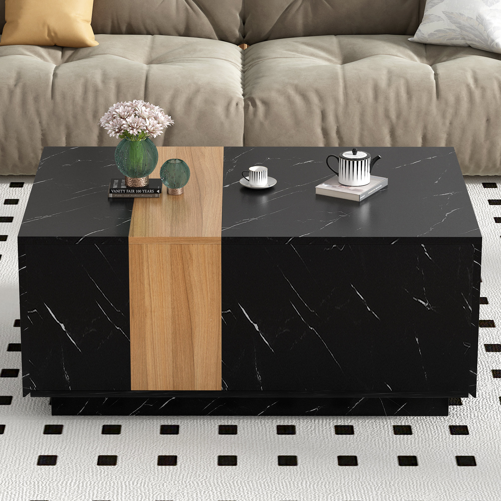 Wrought Studio™ Coffee Table with 2 Storage Drawers,Practical Cocktail ...