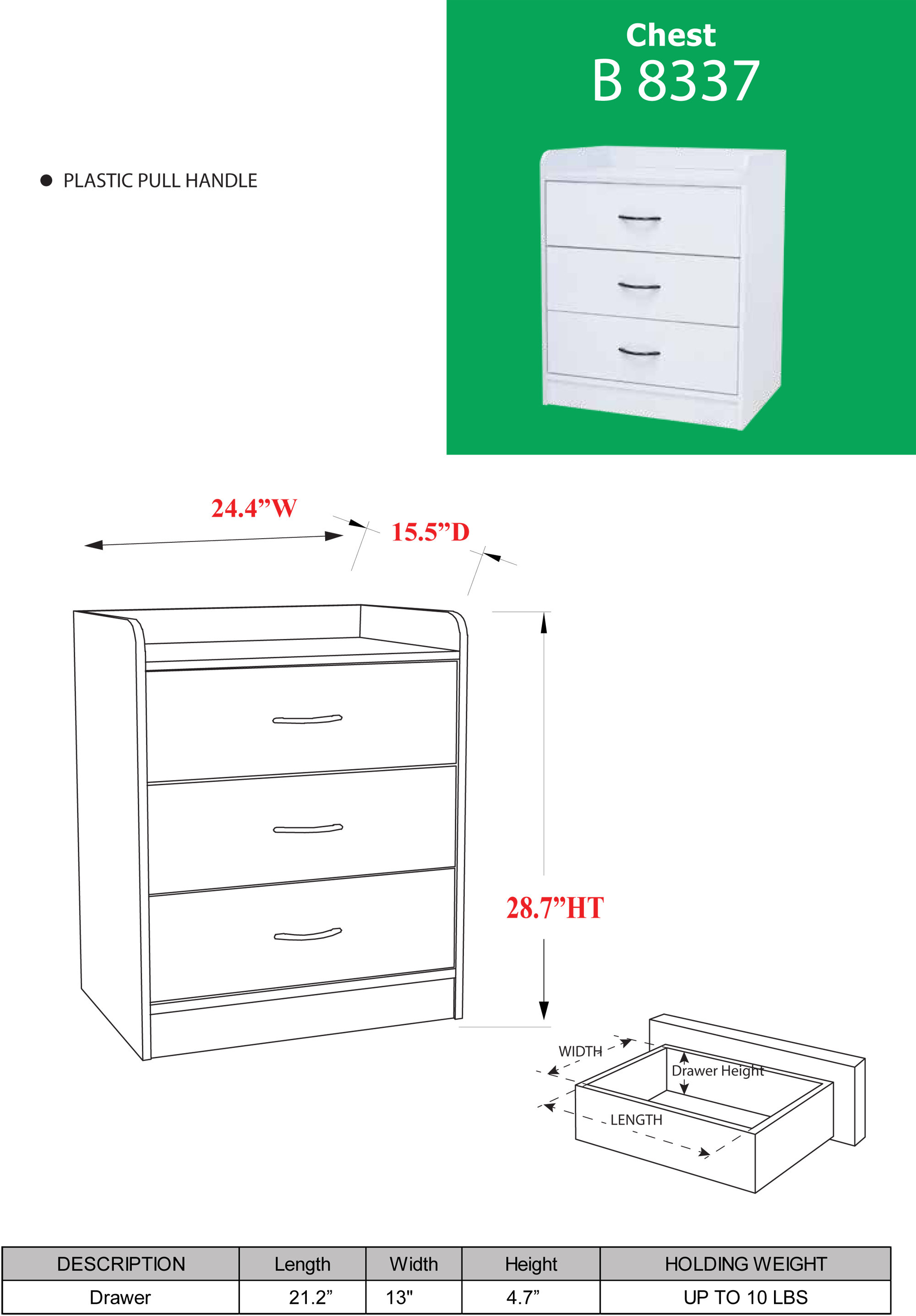 Ebern Designs Lohan Contemporary Three Drawer Chest With Gloss Finish ...