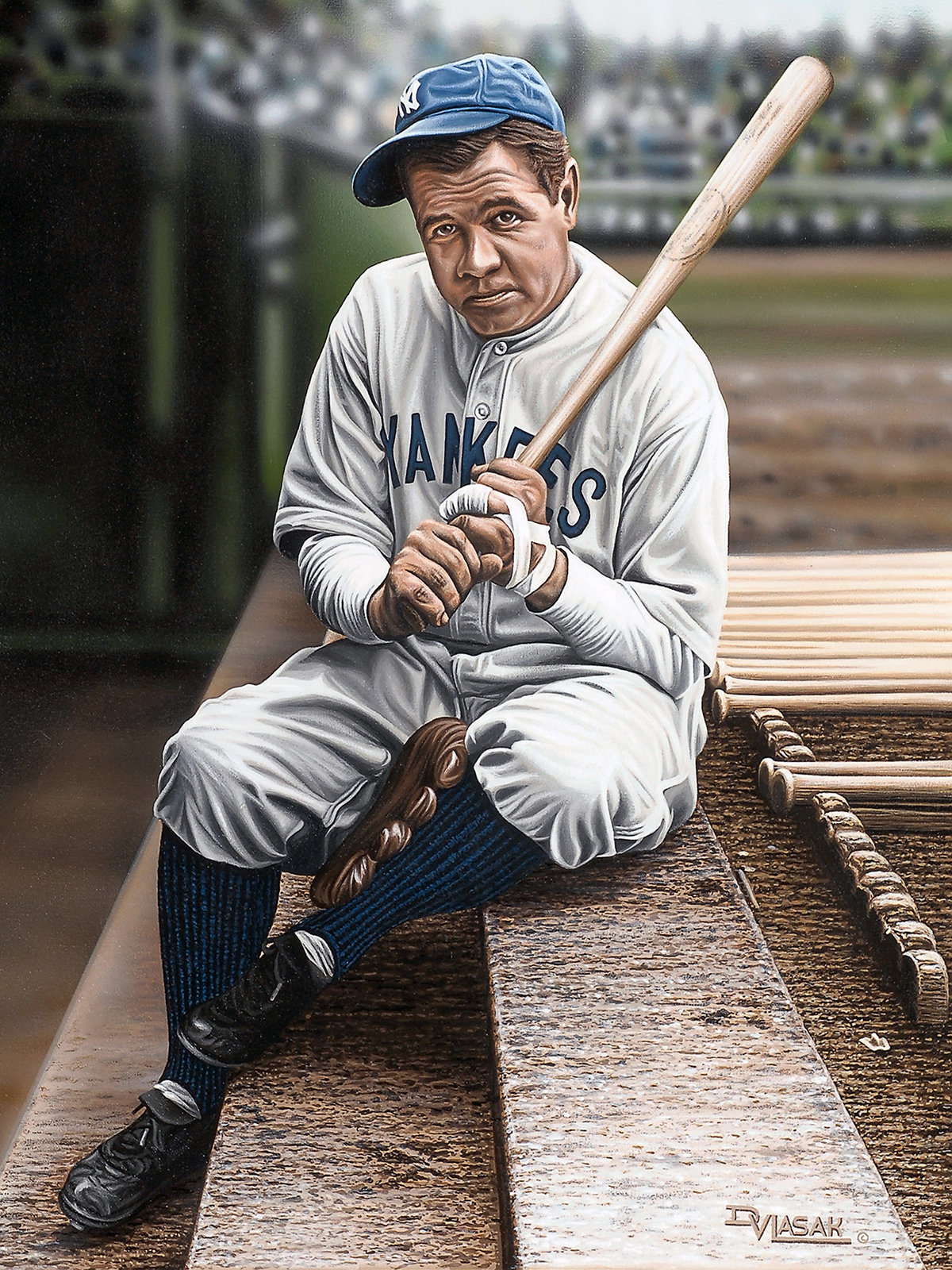 Buy Art For Less Babe Ruth Sitting on Top Step Artwork by Darryl Vlasak ...
