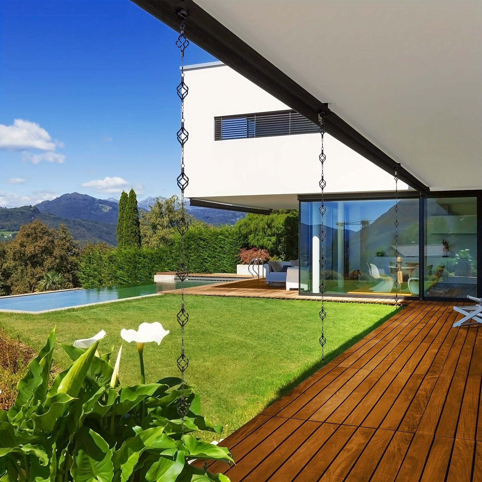 Arlmont & Co. 8.5Ft Rain Chain Bird Cage Set. Wrought Iron Rain Chains ...