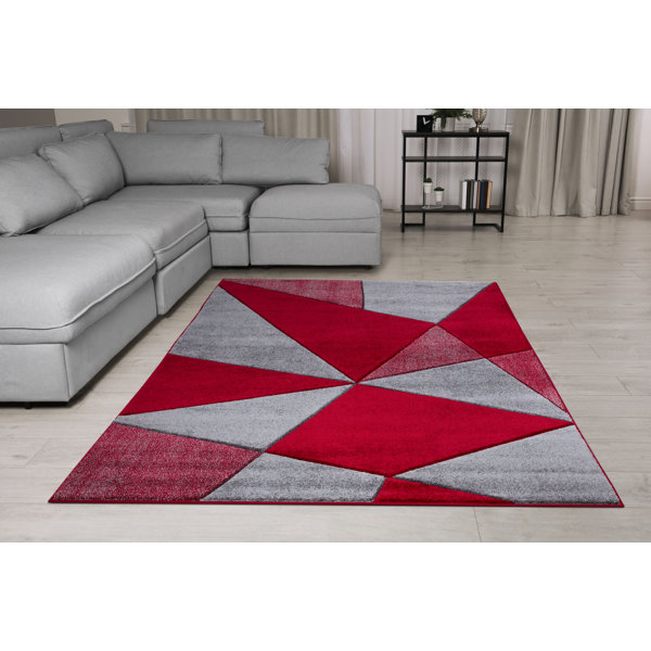 George Oliver Geraci Machine Woven Red/Grey Rug | Wayfair.co.uk