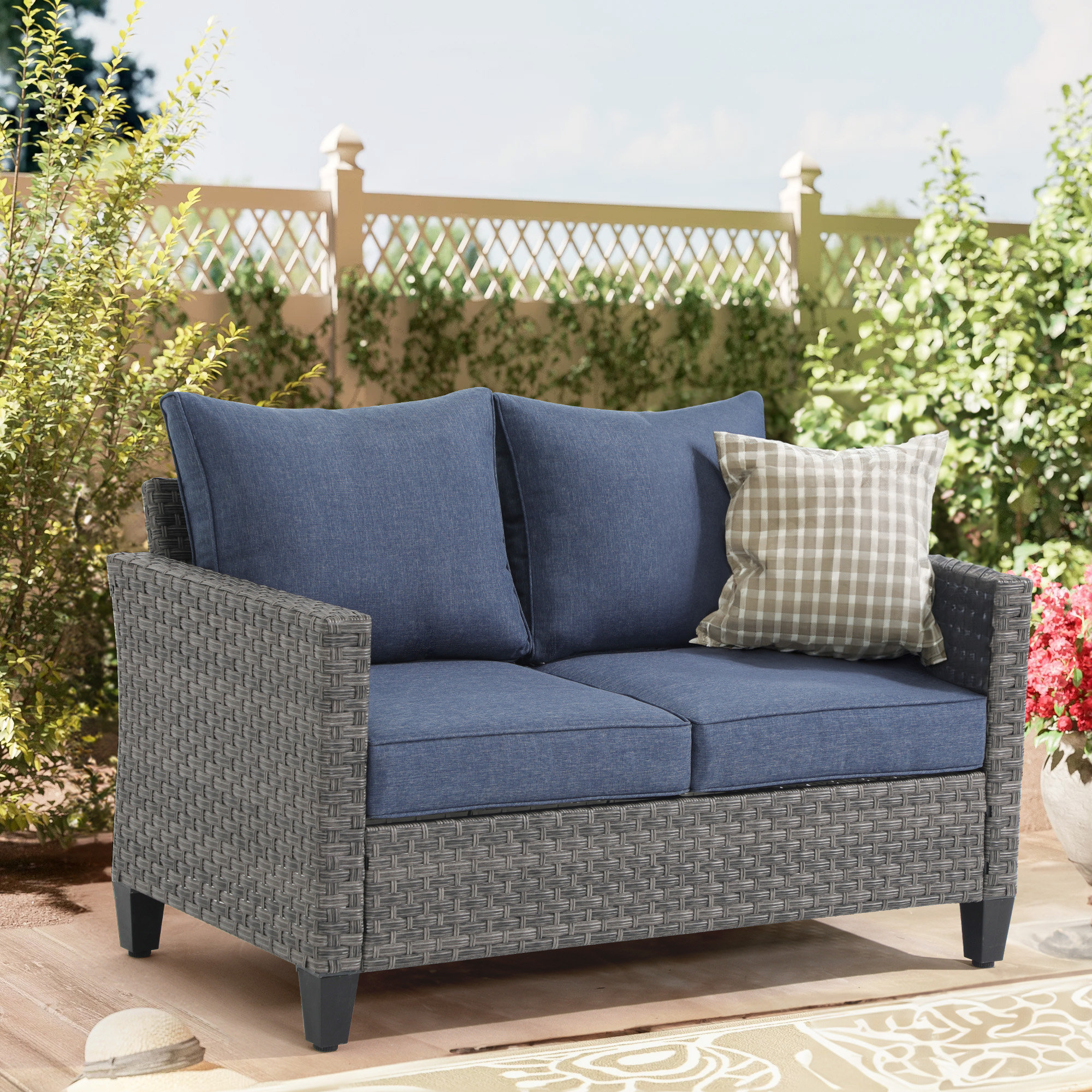 Ebern Designs Jakubowska 48.8'' Wide Outdoor Wicker Loveseat with ...