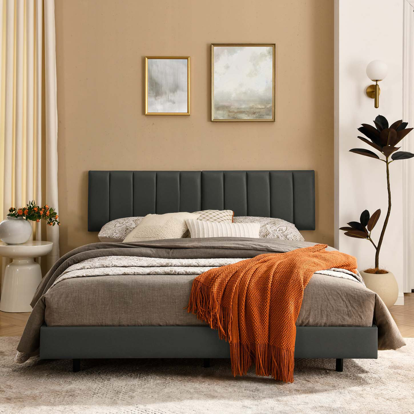 Latitude Run® Floating Bed Frame With Wall Mounted Headboard, Modern ...